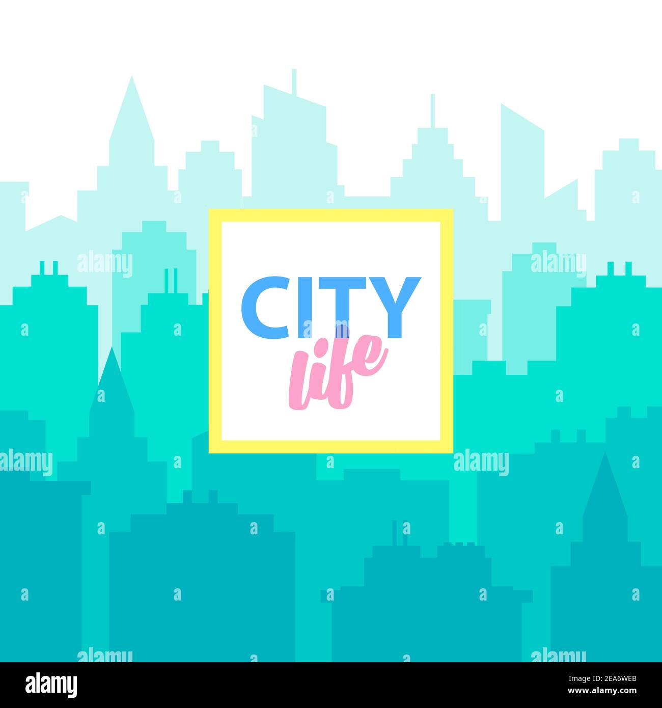 City life background. Poster template with Urban landscape. Blue pastel ...