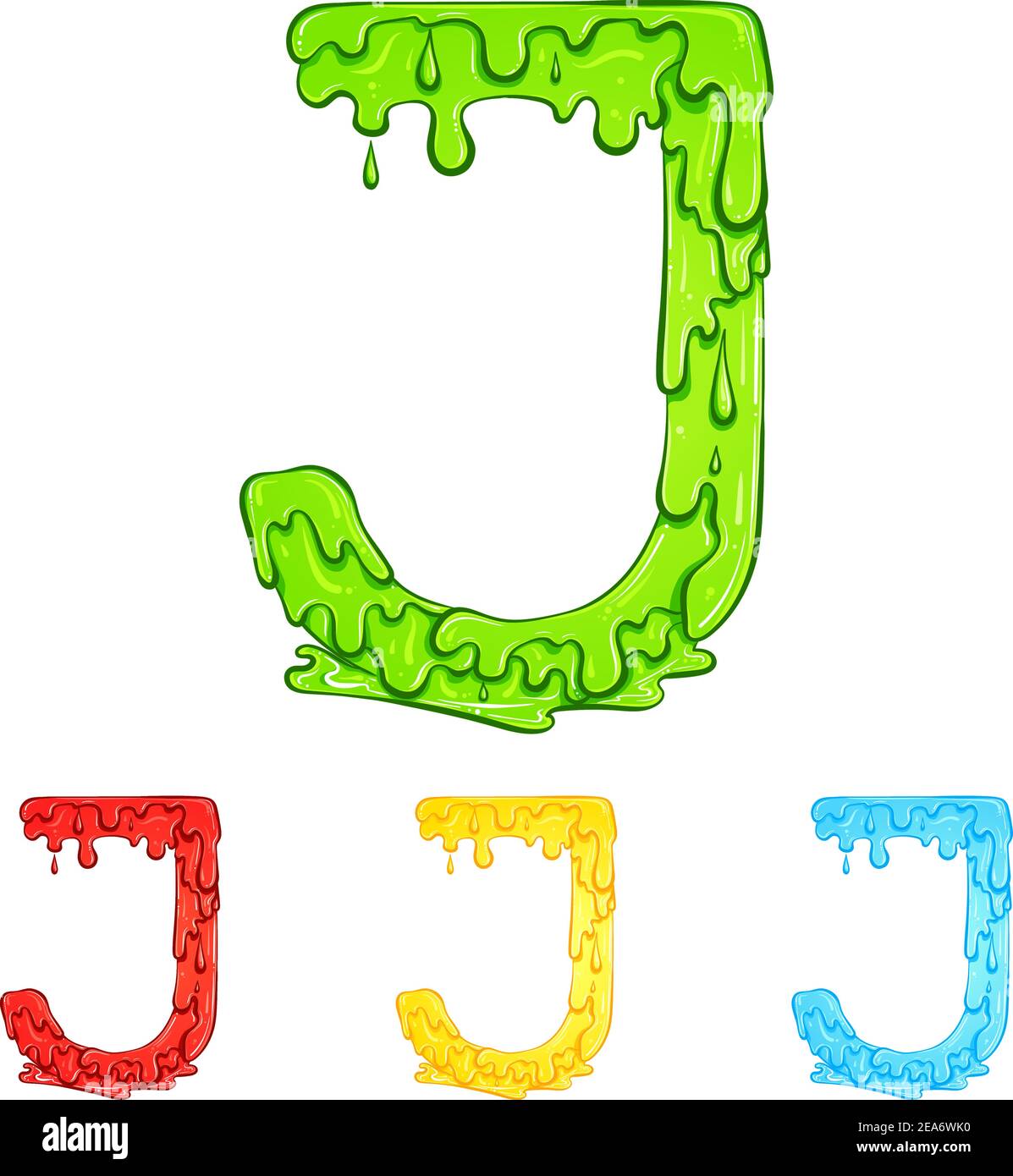 Letter J with flow drops and goo splash. Color illustration of the ...