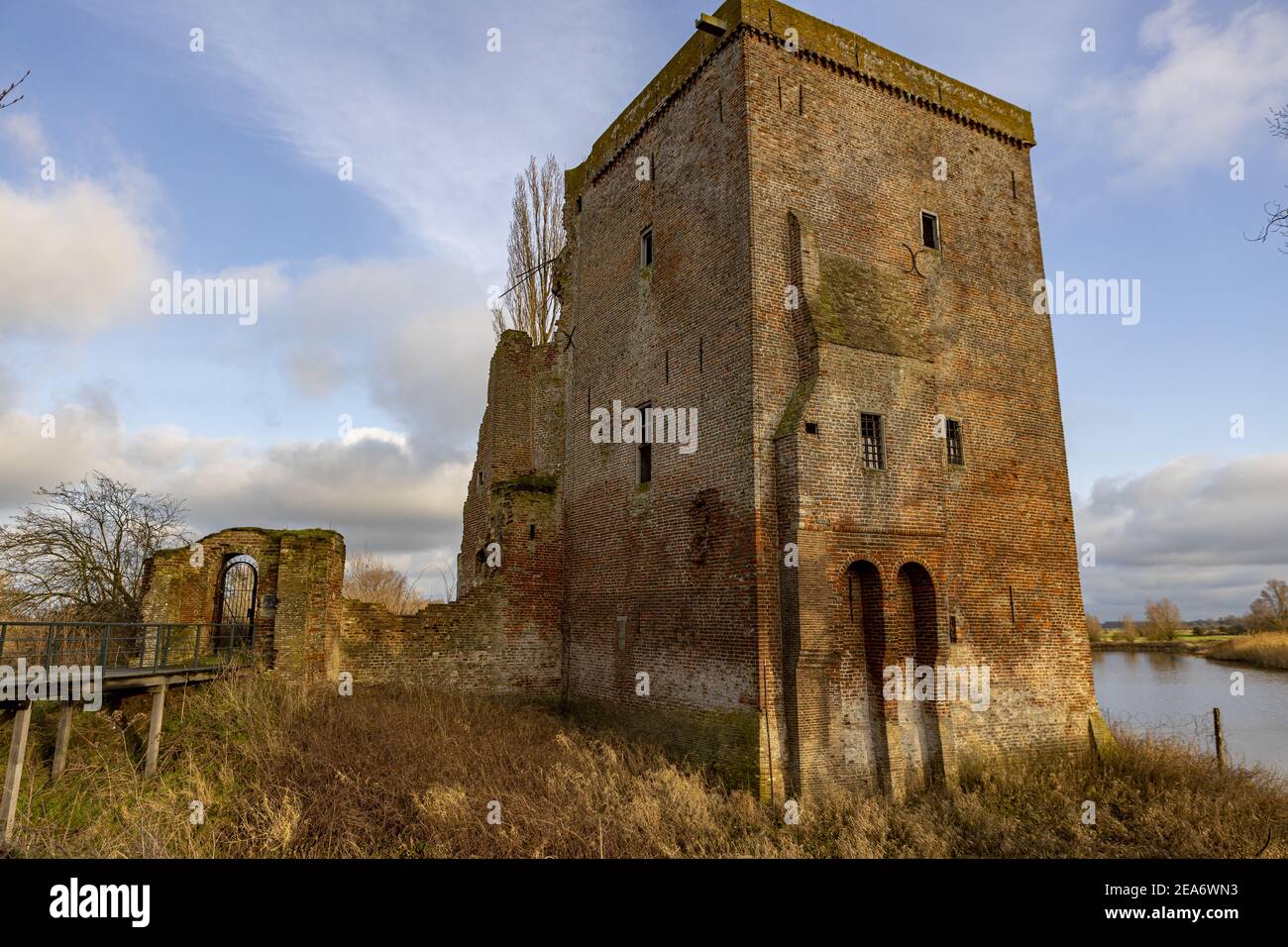 Lovely remains of a castle landscape in winter barren season Stock ...