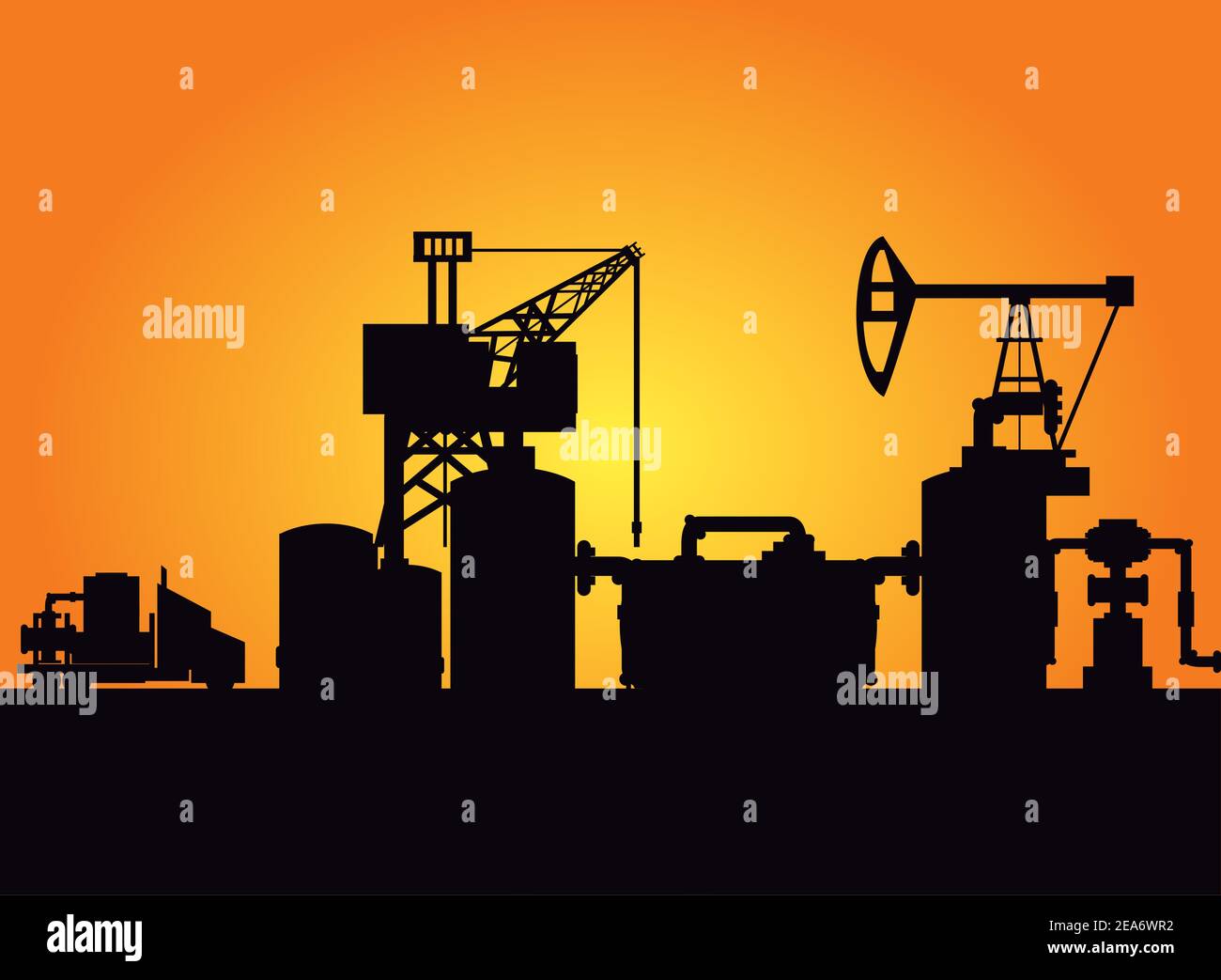 dark silhouette of drilling rig and pump fracking vector illustration ...