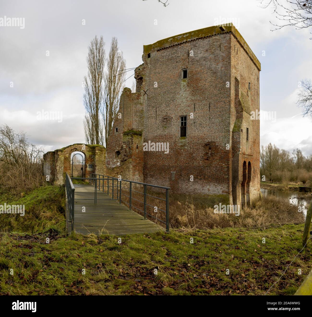 Lovely remains of a castle landscape in winter barren season Stock ...