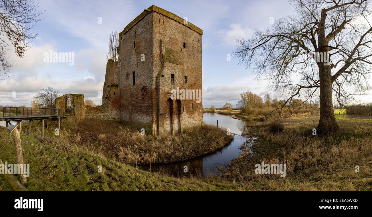 Lovely remains of a castle landscape in winter barren season Stock ...