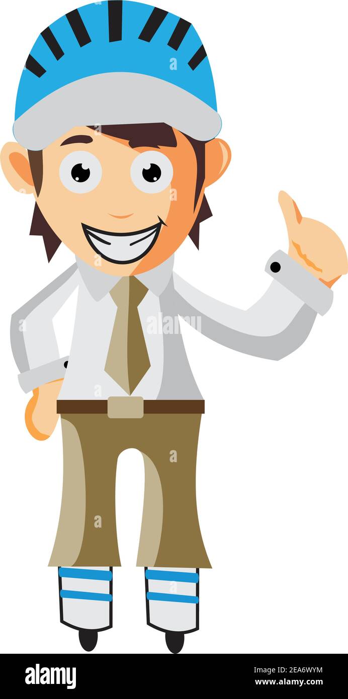 Business man use helmet play ice skating cartoon character Illustration ...
