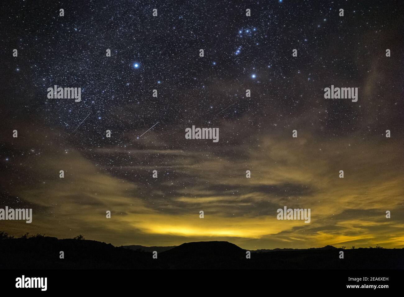Amazing view of the Meteor shower above Amboy Crater in Mojave Desert ...