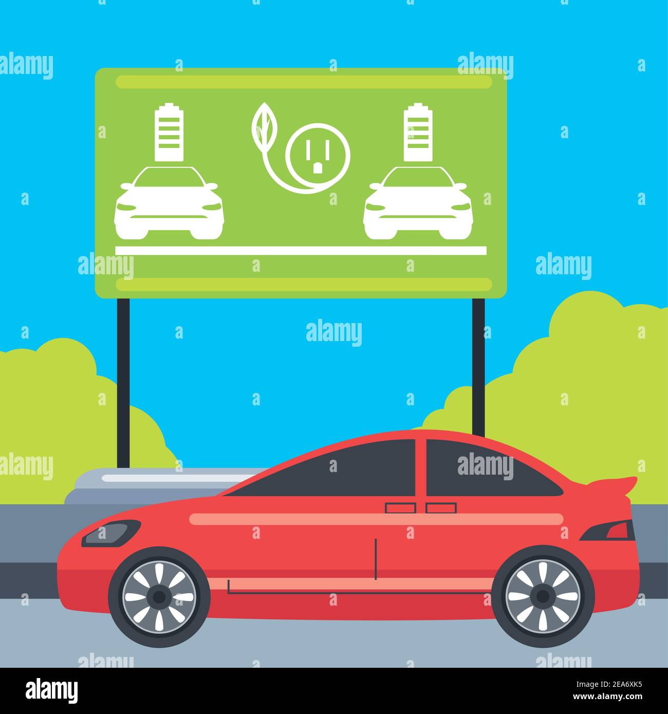 electric car charge zone traffic billboard vector illustration Stock ...