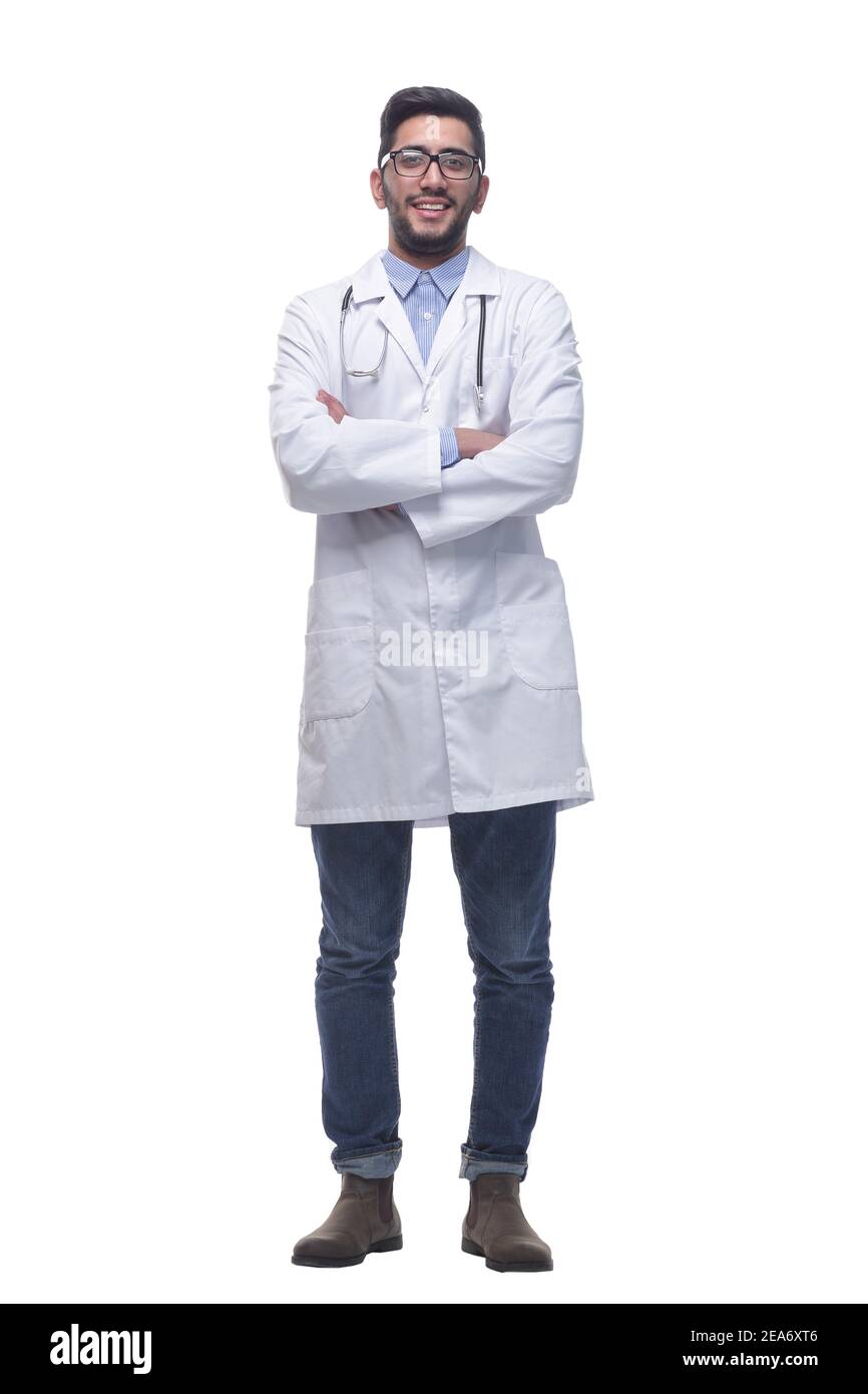confident experienced doctor looking at you . isolated on a white ...
