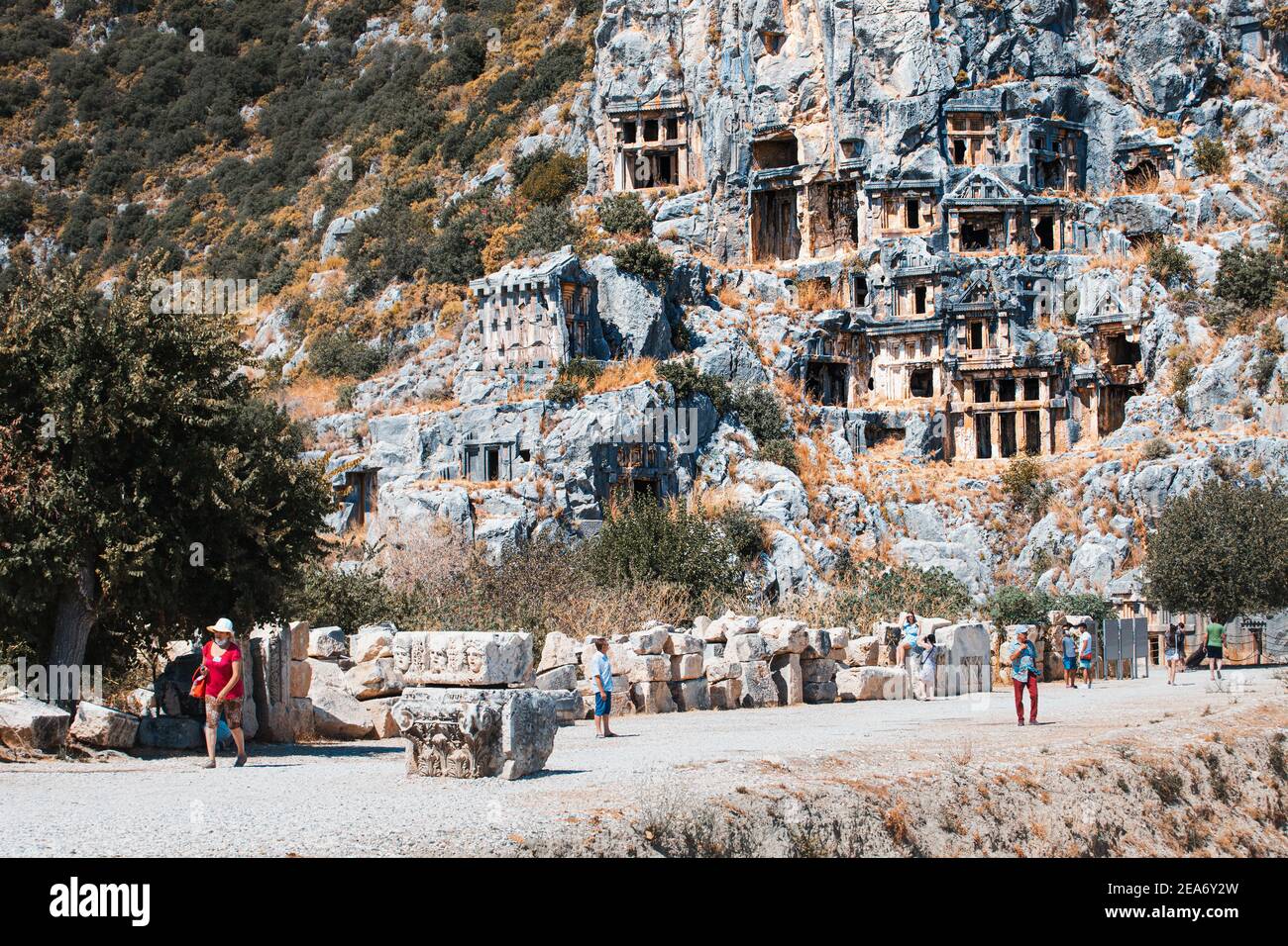 11 September 2020, Myra, Turkey: Visitors wearing medical masks and ...