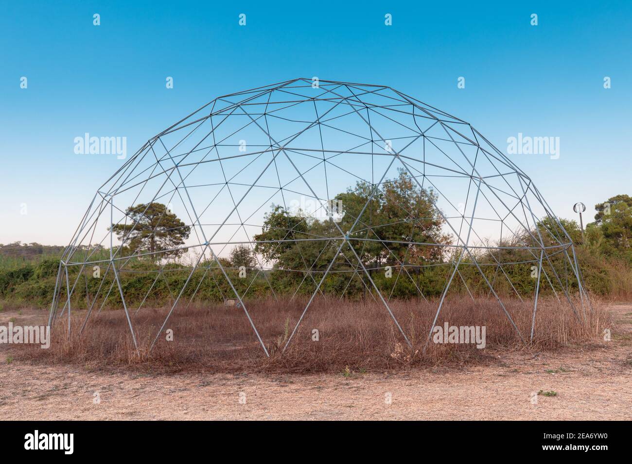 The steel frame of a geodesic dome is built on nature. Such a frame has ...