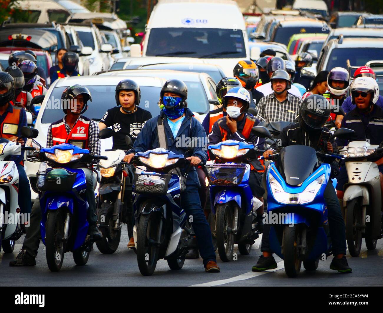 Bangkok downtown busy rush hour commuter traffic Thailand Stock Photo ...
