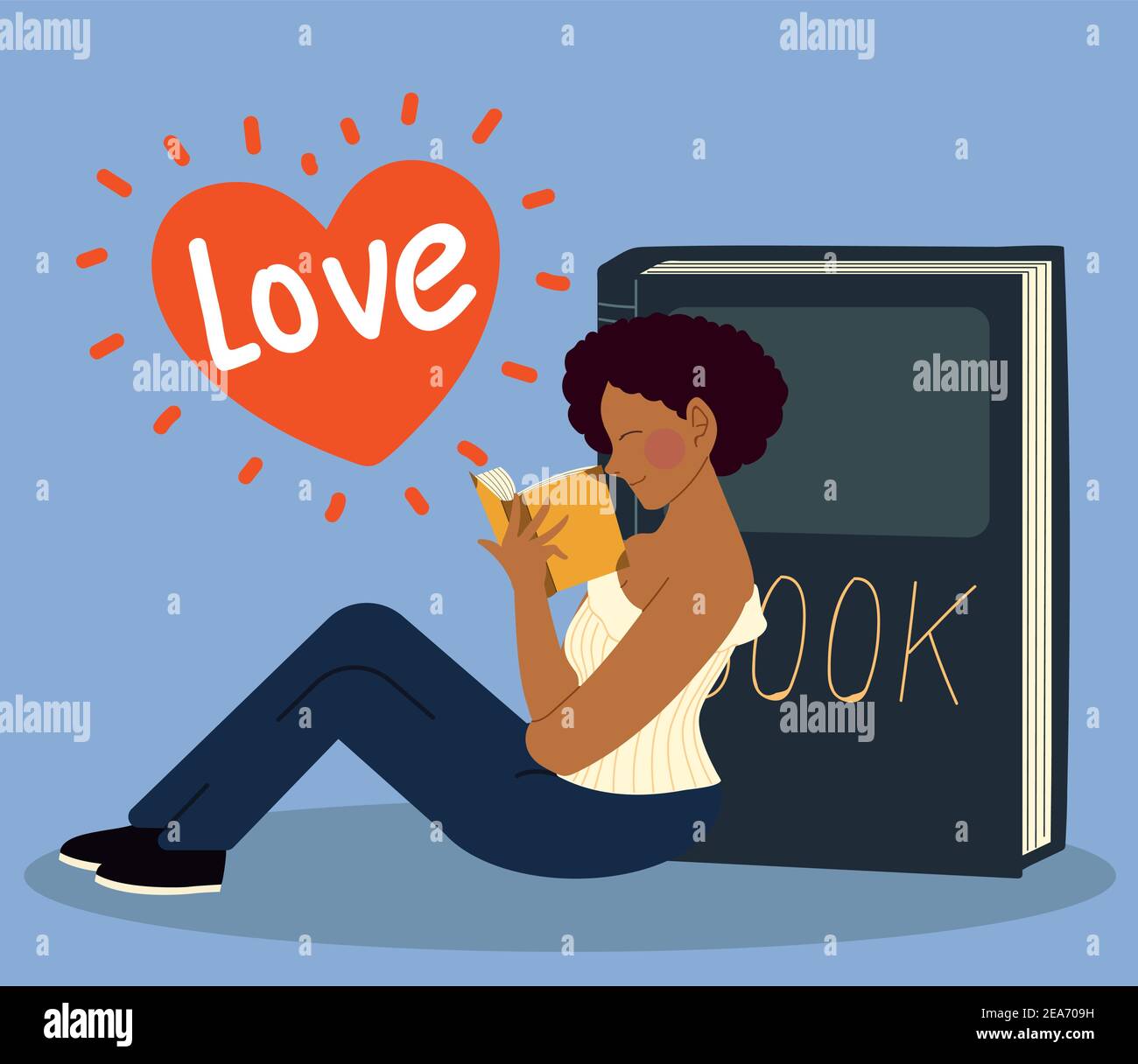 happy woman reading book portrait, love read vector illustration Stock ...