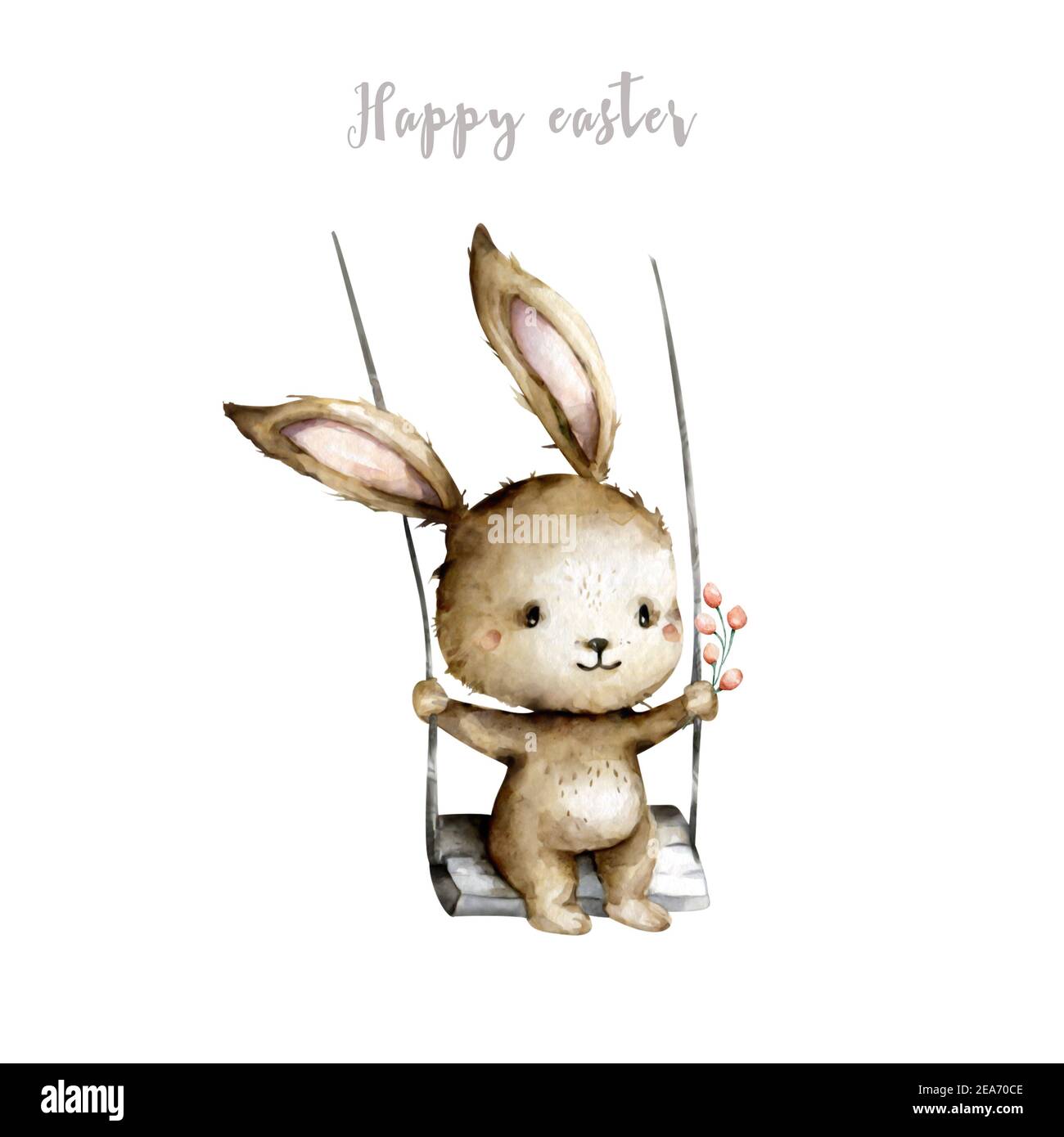 Cute bunny with chicken. Hand drawn watercolor illustration design set ...