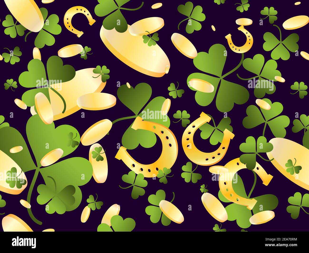 Gold coins and clover with golden horseshoes seamless pattern for St ...