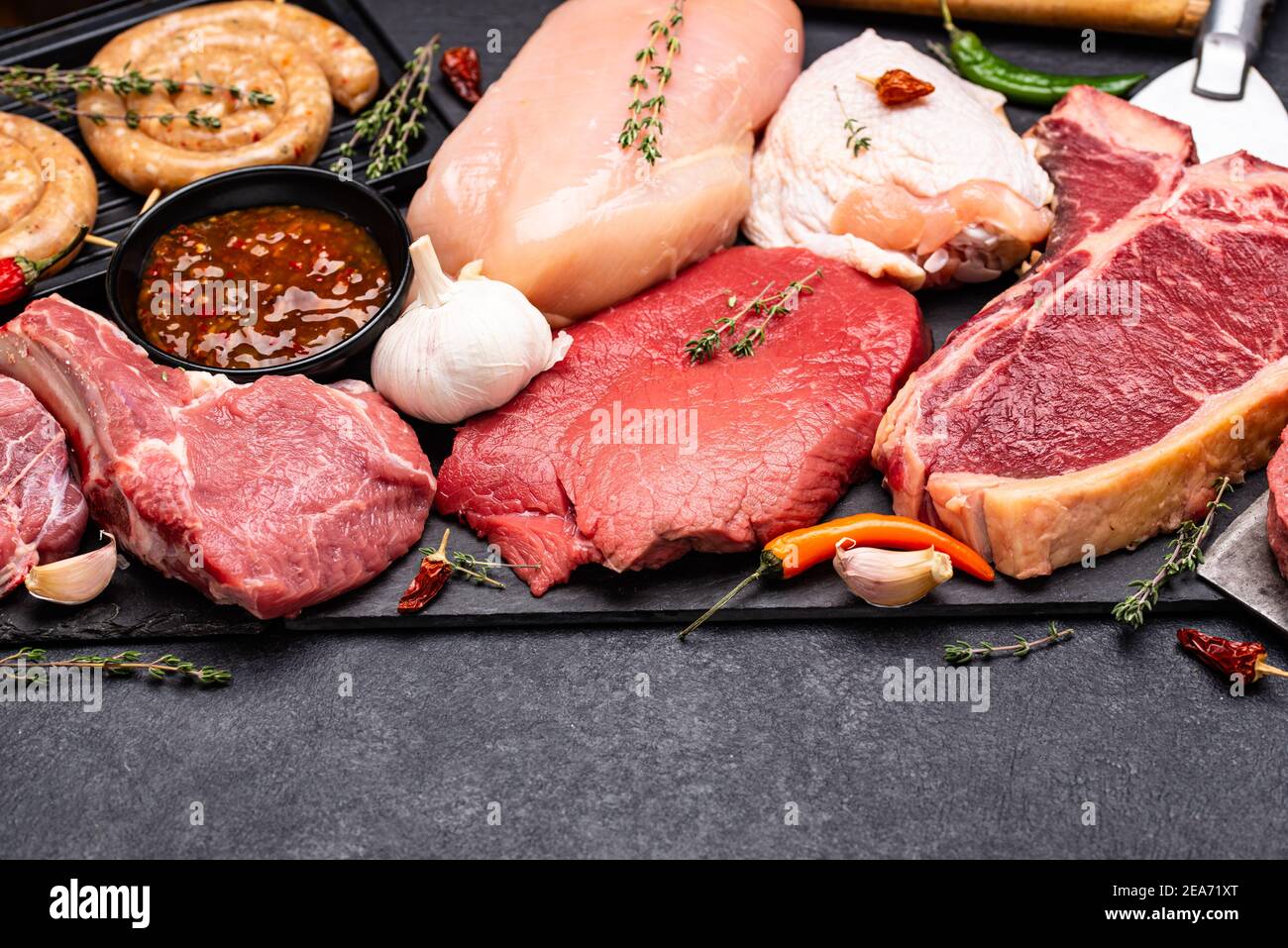 Assortment of various types of meat Stock Photo - Alamy