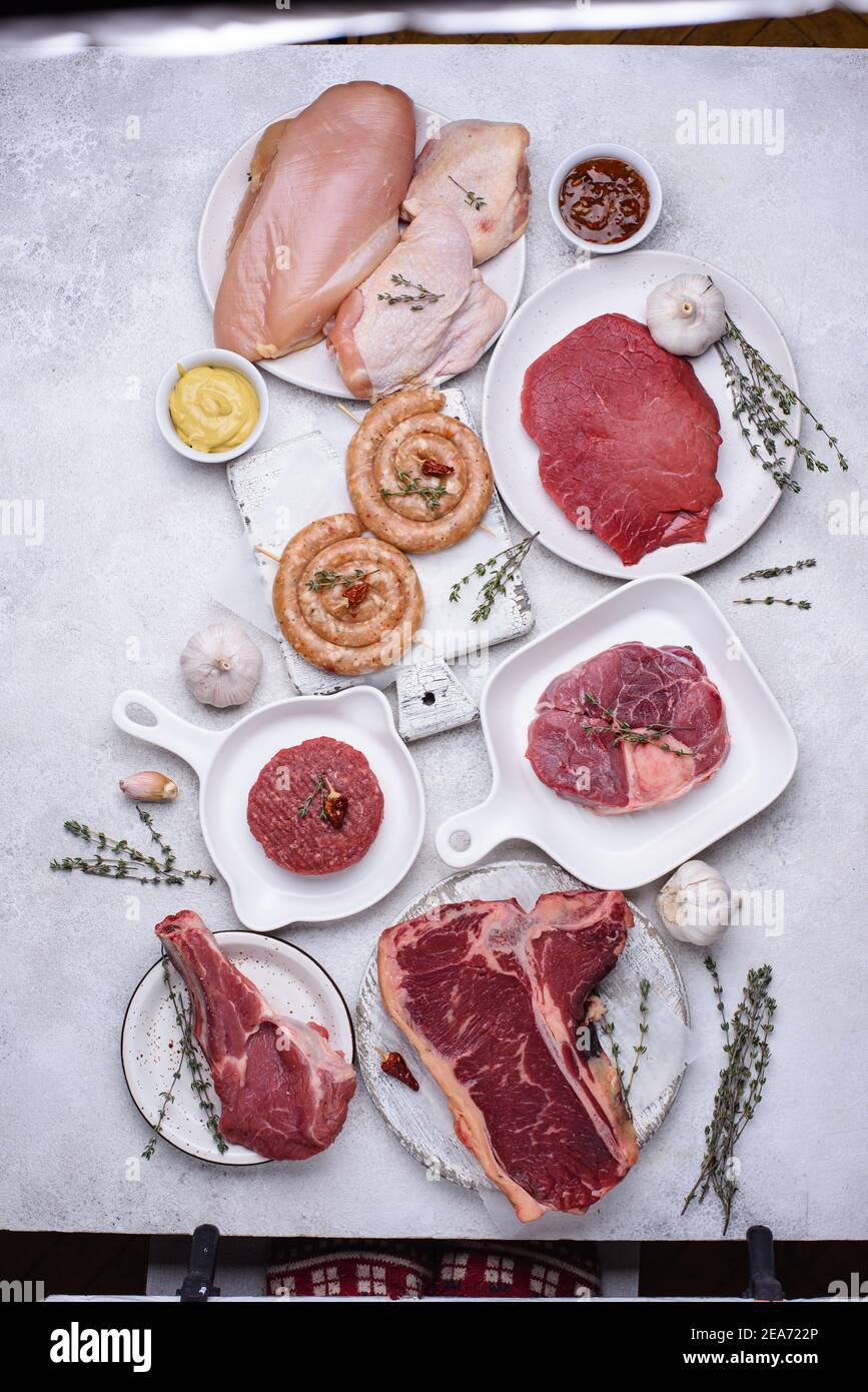 Assortment of various types of meat Stock Photo - Alamy