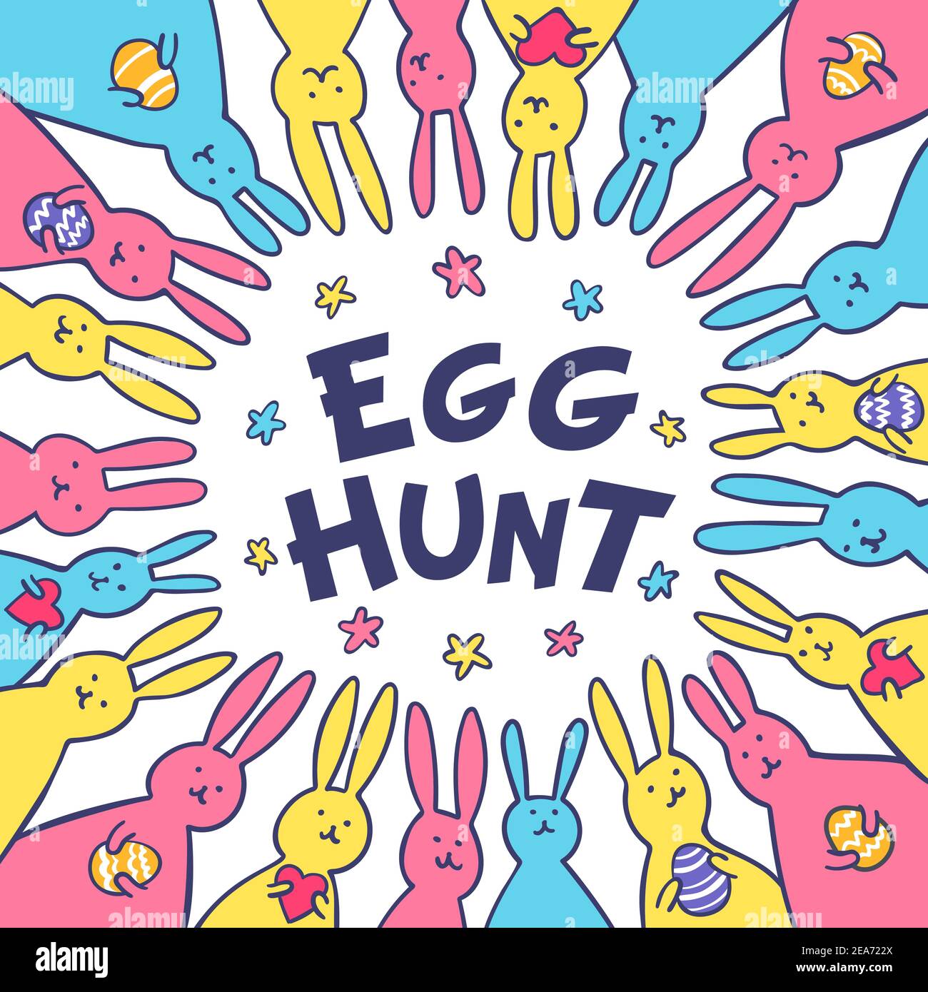 Funny bunny Easter invitation card with white Easter rabbits on white ...