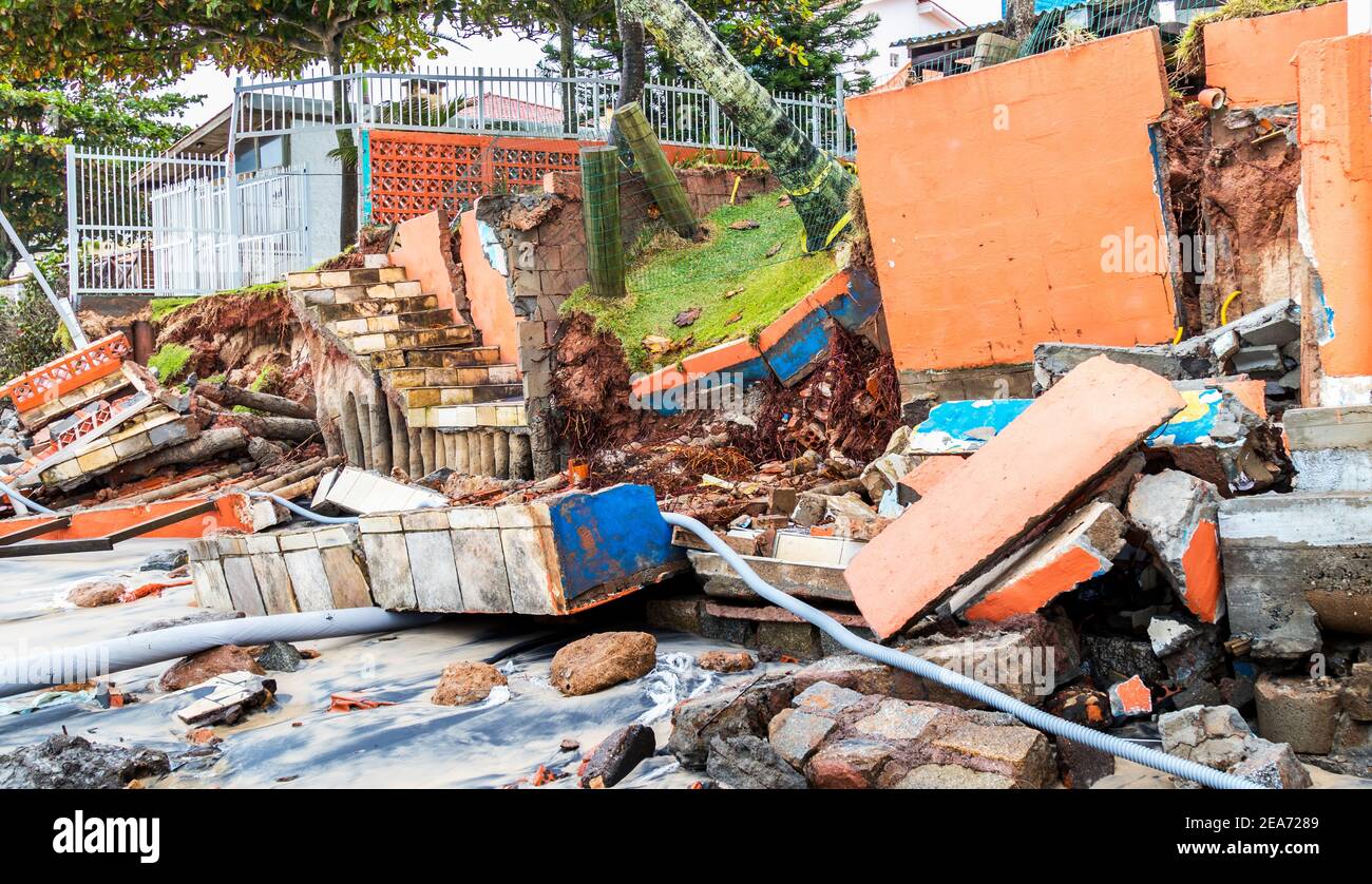 View of coastal destruction by high tide in Brazil Stock Photo - Alamy