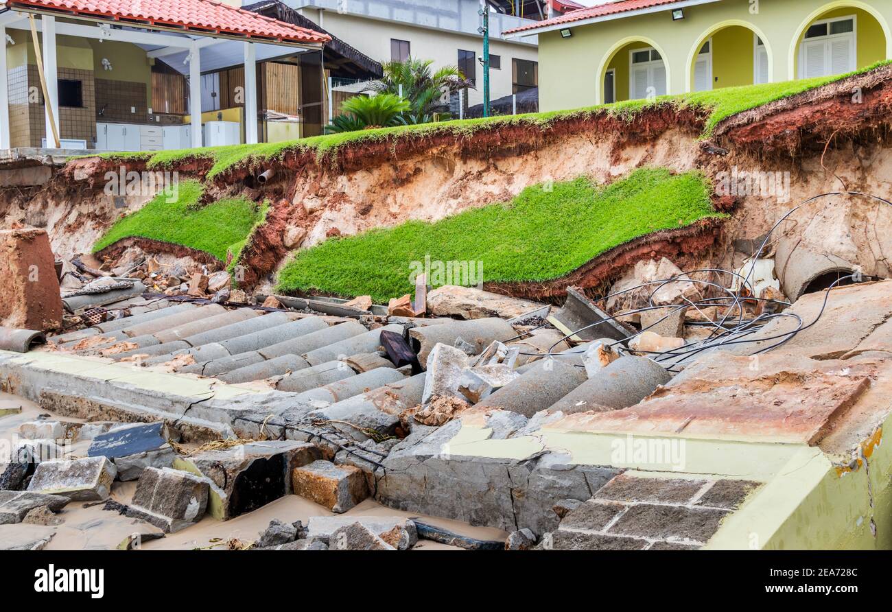View of coastal destruction by high tide in Brazil Stock Photo - Alamy