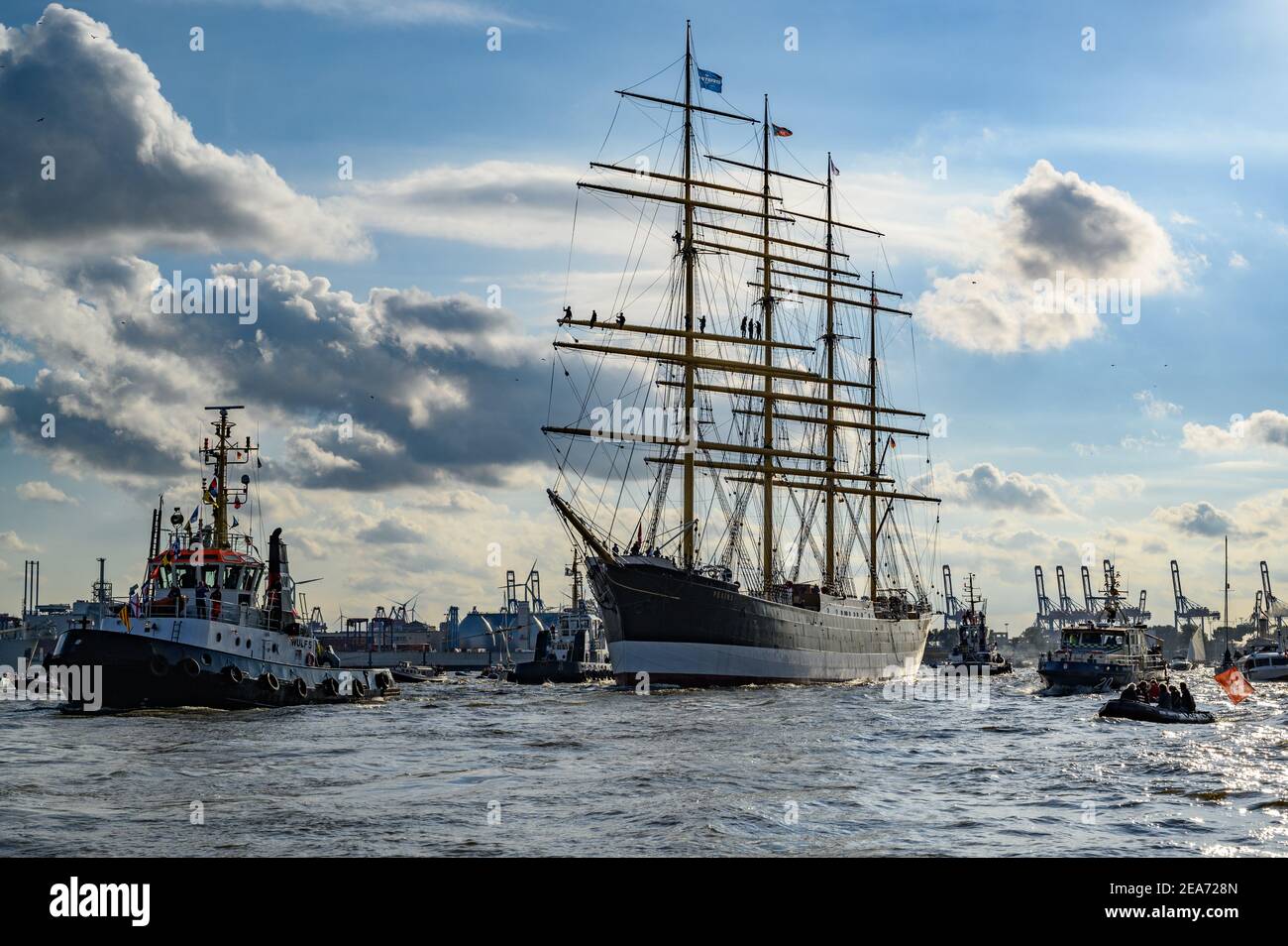 Hamburg, Germany - September 07, 2020: Return of the ship Peking in the ...
