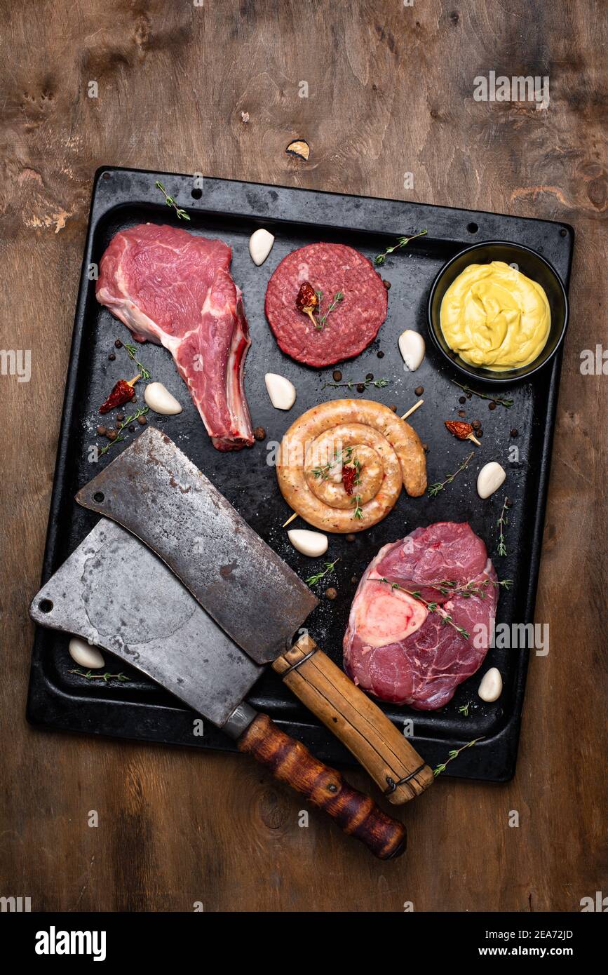 Assortment of various types of meat Stock Photo - Alamy