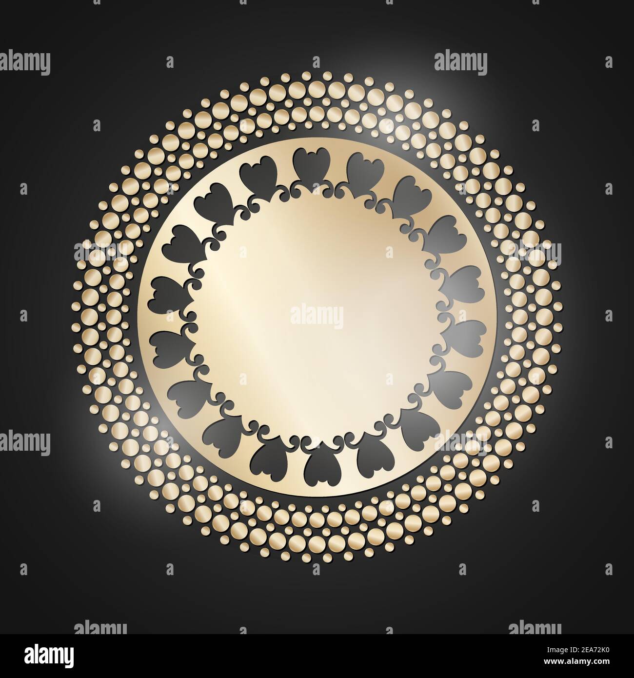 Golden frame with lace ornament in circle on black background. Art deco ...