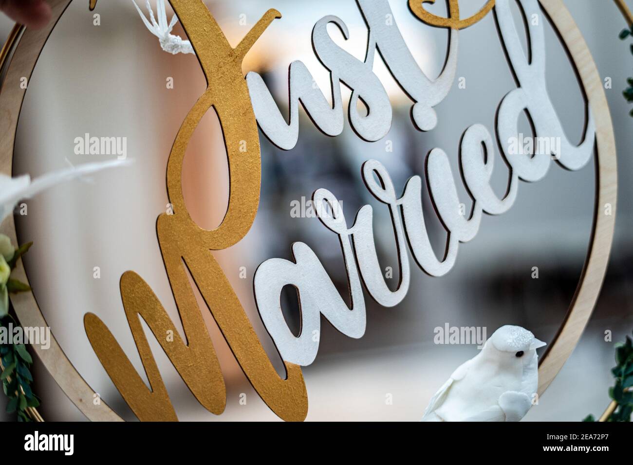 Closeup of Jus Married sign Stock Photo - Alamy