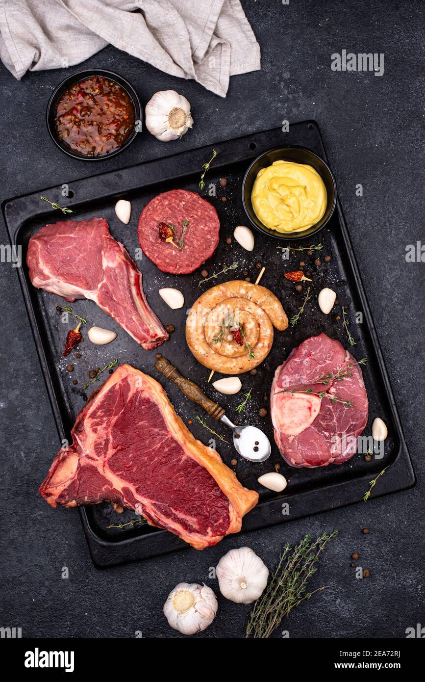 Assortment of various types of meat Stock Photo - Alamy