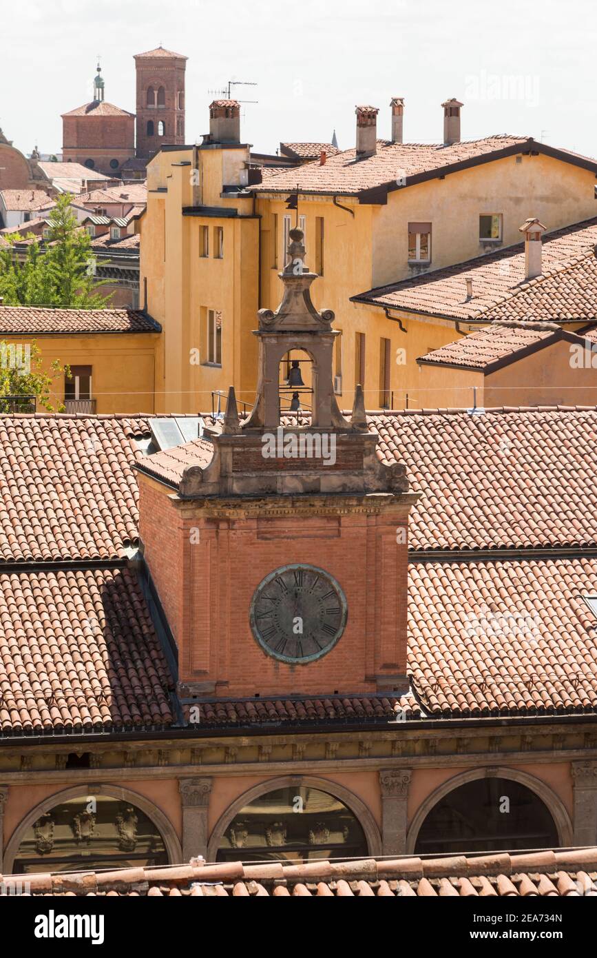 An aerial view of the old buildings of the city and rooftops of Bologna ...