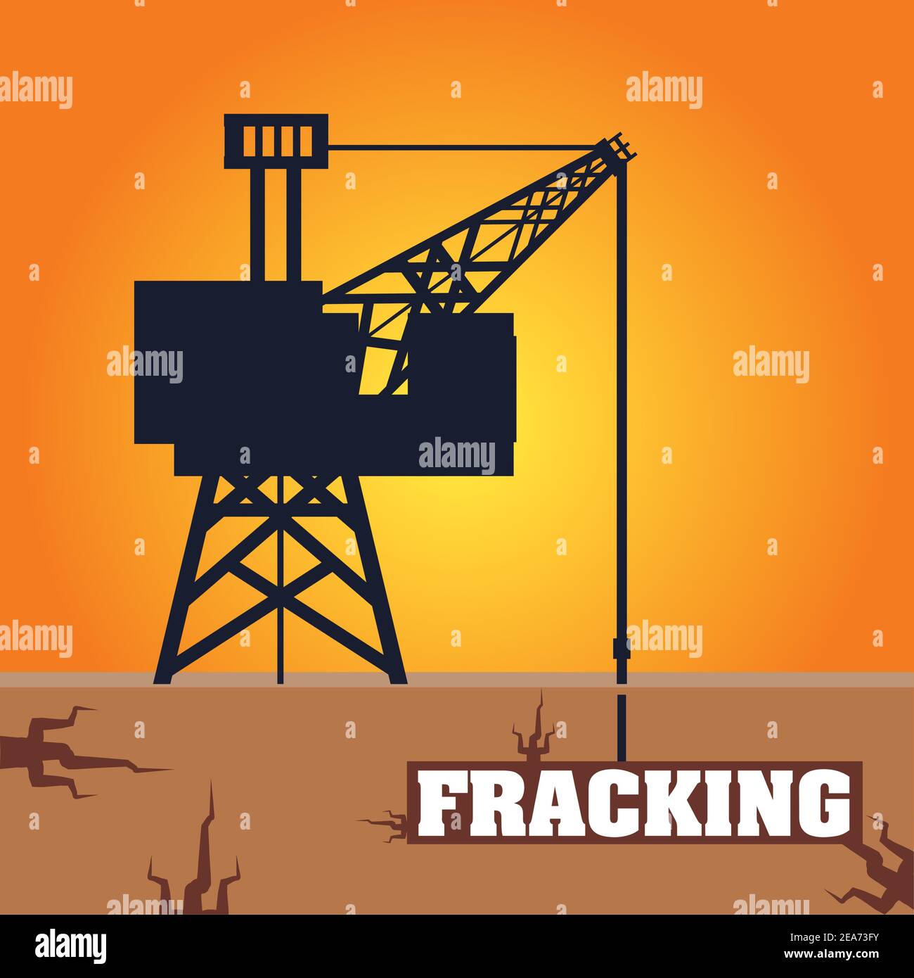 fracking tower with cabin and oil drill underground vector illustration ...