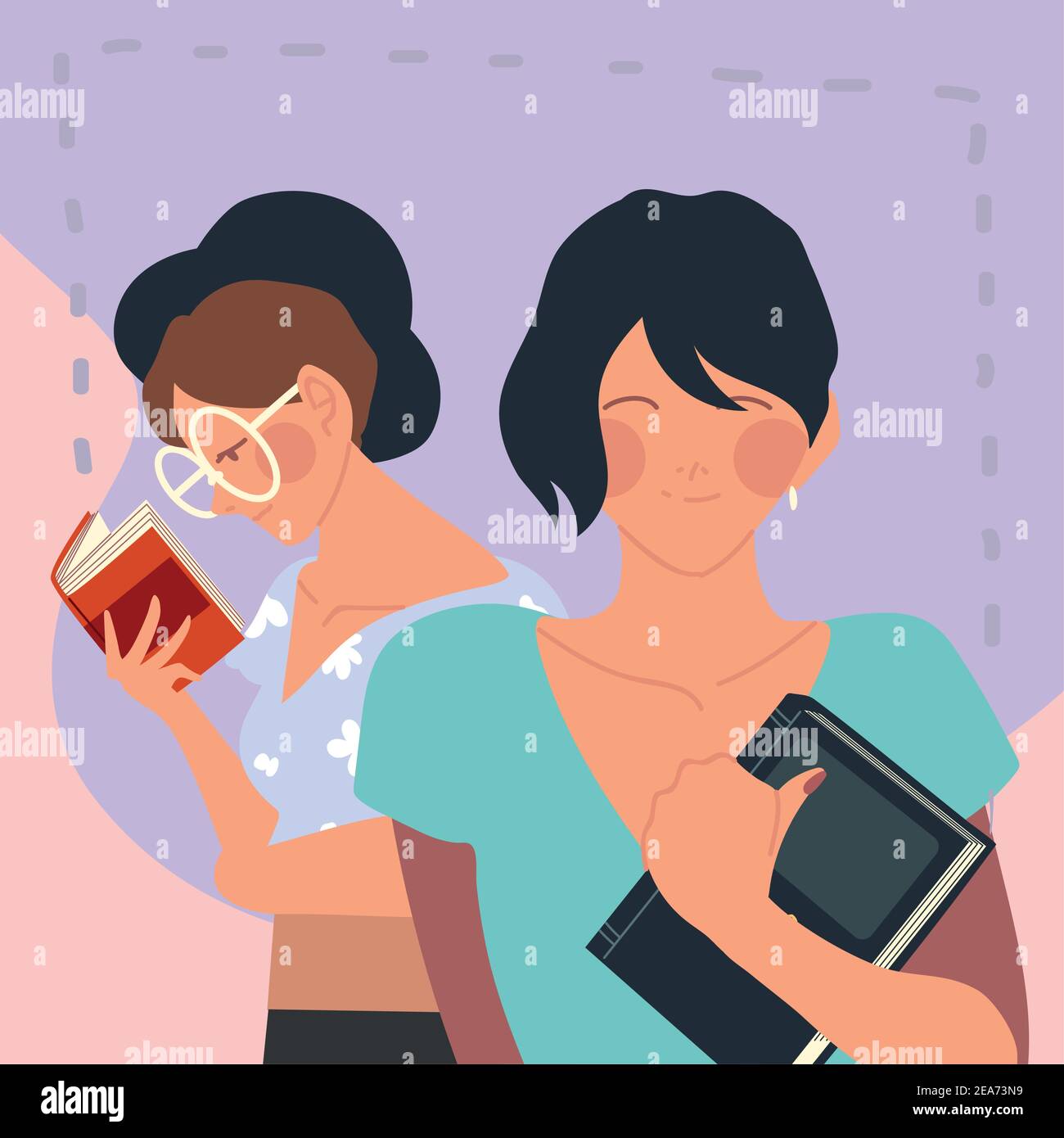 happy female characters reading a books vector illustration Stock ...
