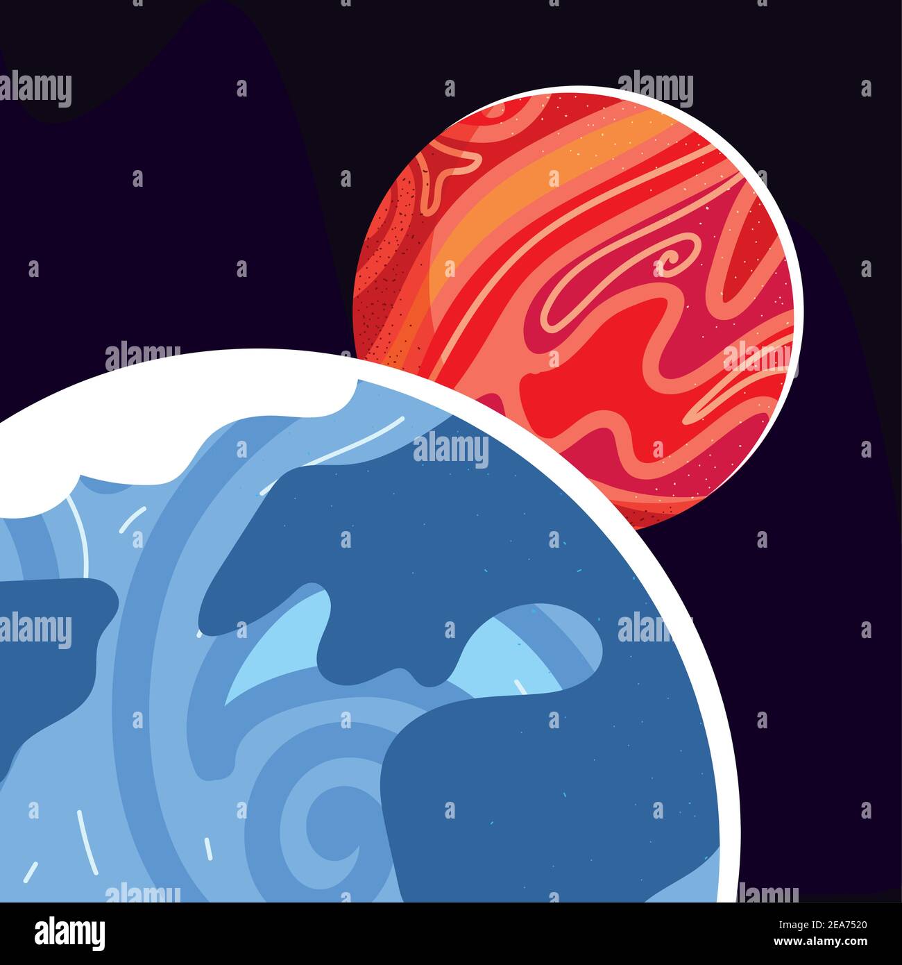 space earth and mars planets solar system cartoon design vector ...