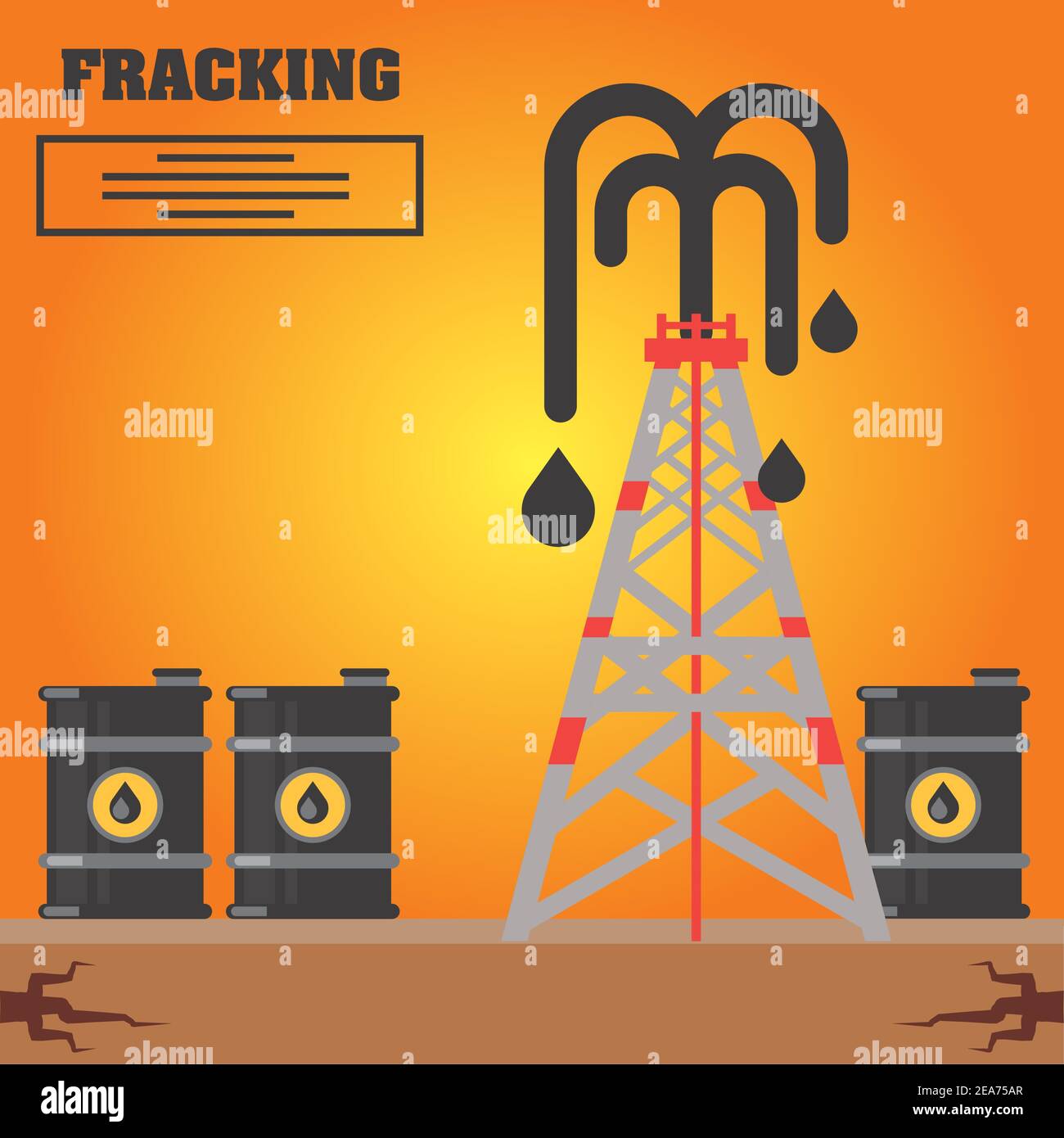 fracking refinery tower, barrels with oil production vector ...