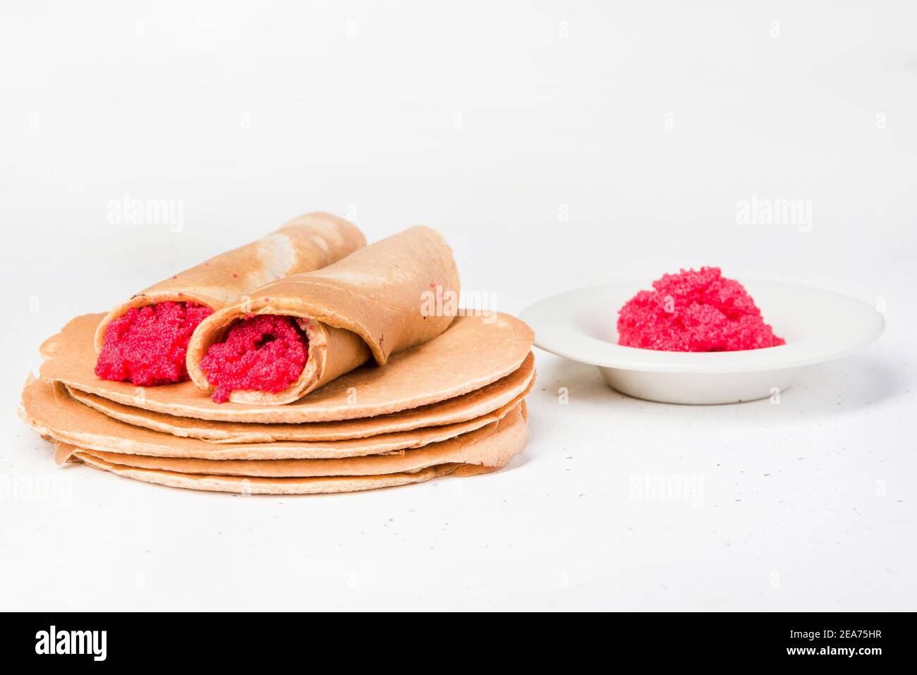 Blinis (crepes with red caviar typical of the Russian carnival Stock ...