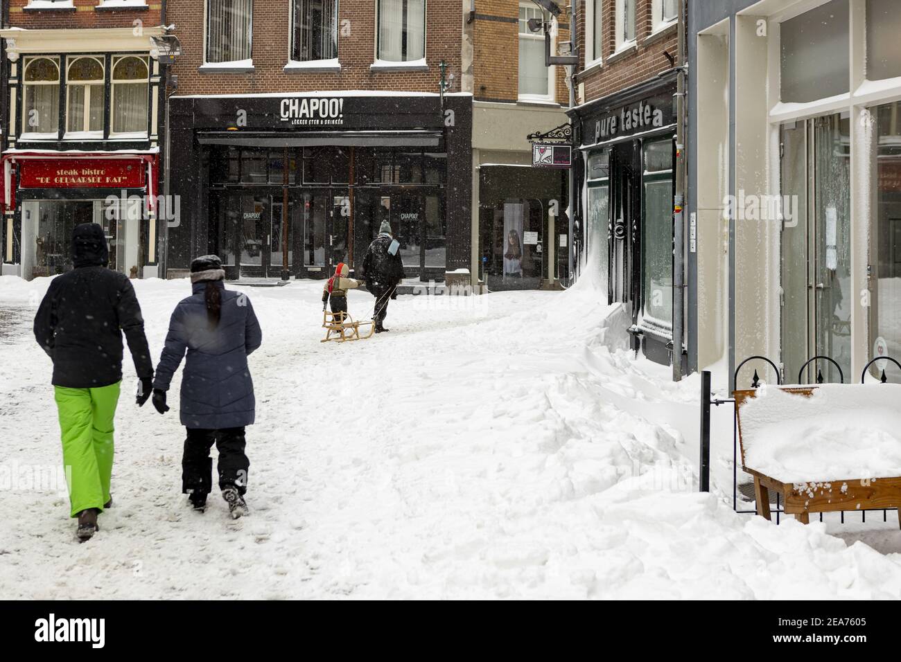 ZUTPHEN, NETHERLANDS - Feb 07, 2021: People walking in the streets of ...