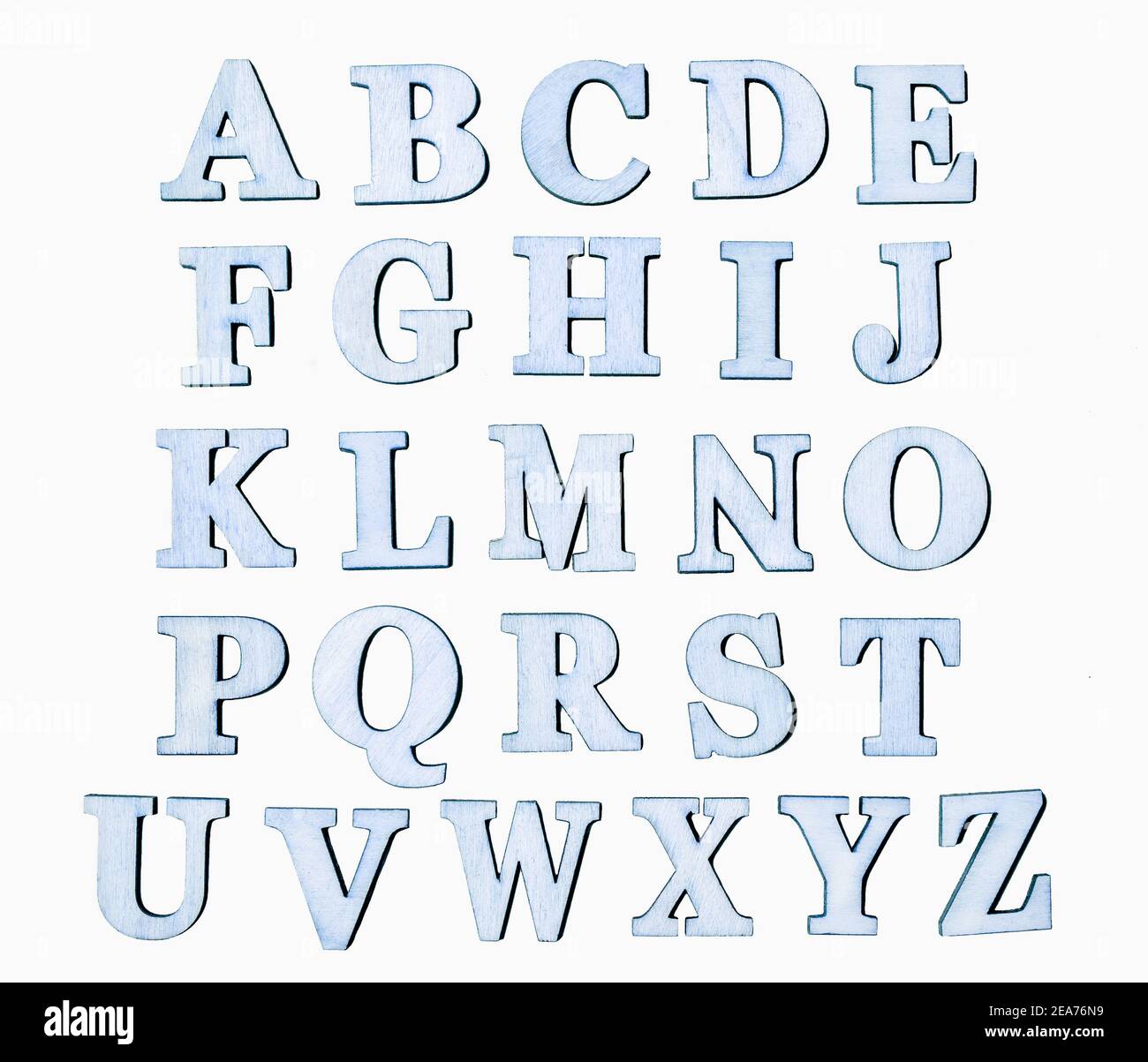 Set of vintage blue wooden letters, isolated on white background ...