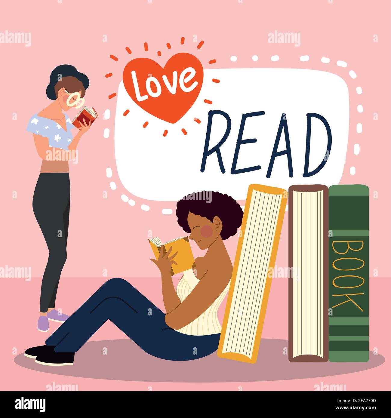 young women characters with books love read concept vector illustration ...
