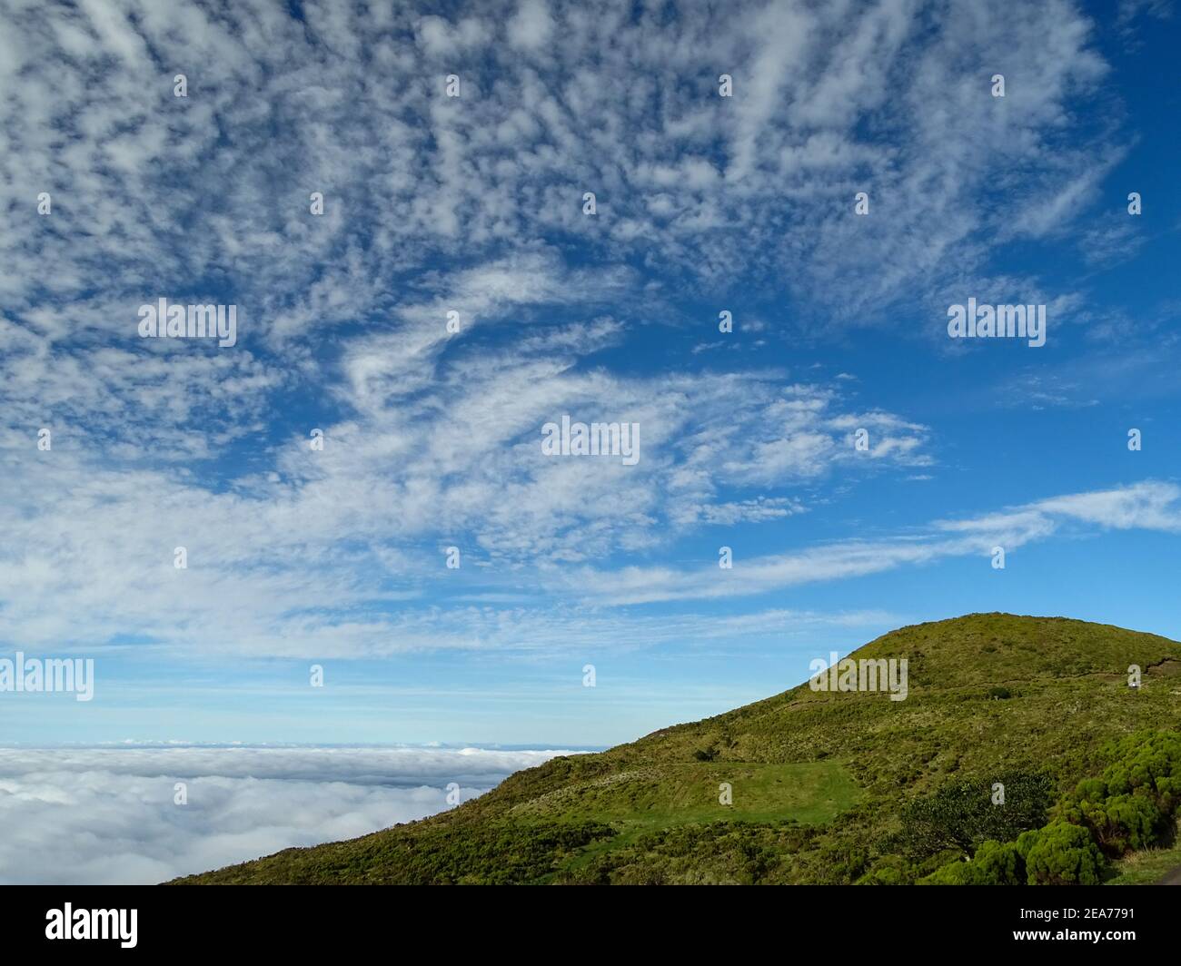 Pico island, green landscape, blue sky, travel destination Azores ...