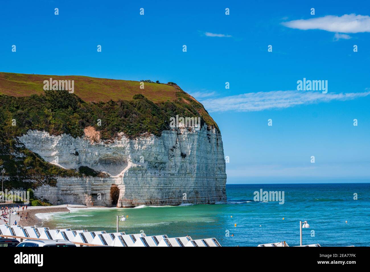 Amazing white-chalk cliff on a seashore, Falaise d'Yport, Normandy ...