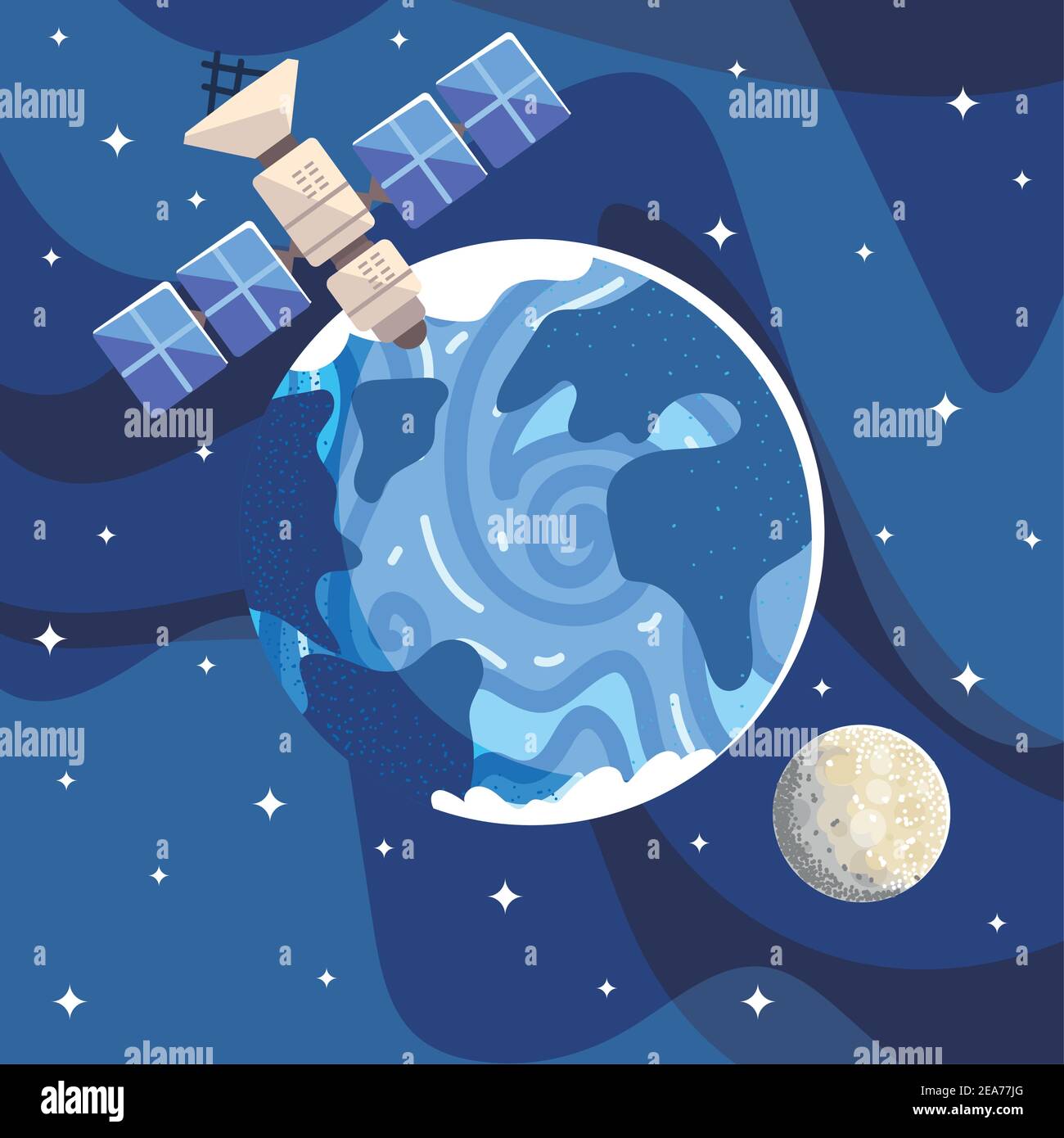 universe explore scientific research satellite in space vector ...