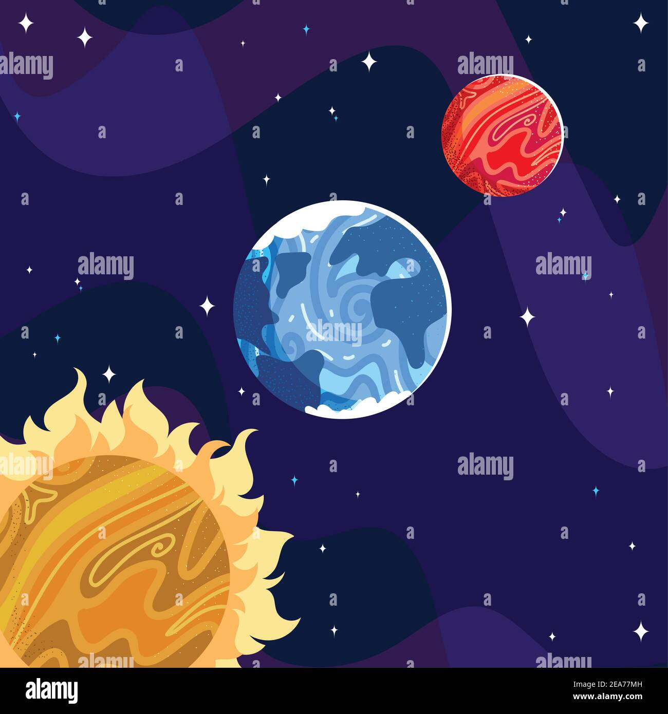 space sun mars and earth planet galaxy vector illustration Stock Vector ...