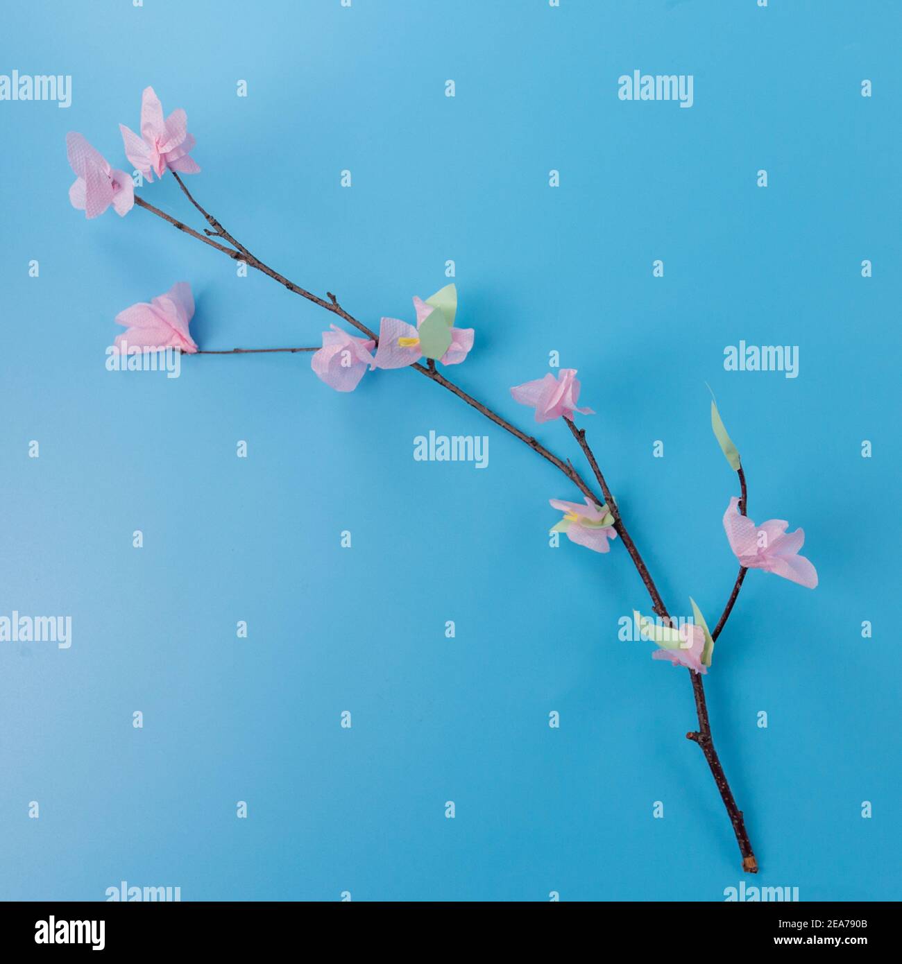 simple tree branch with paper flowers, step by step instruction, DIY ...