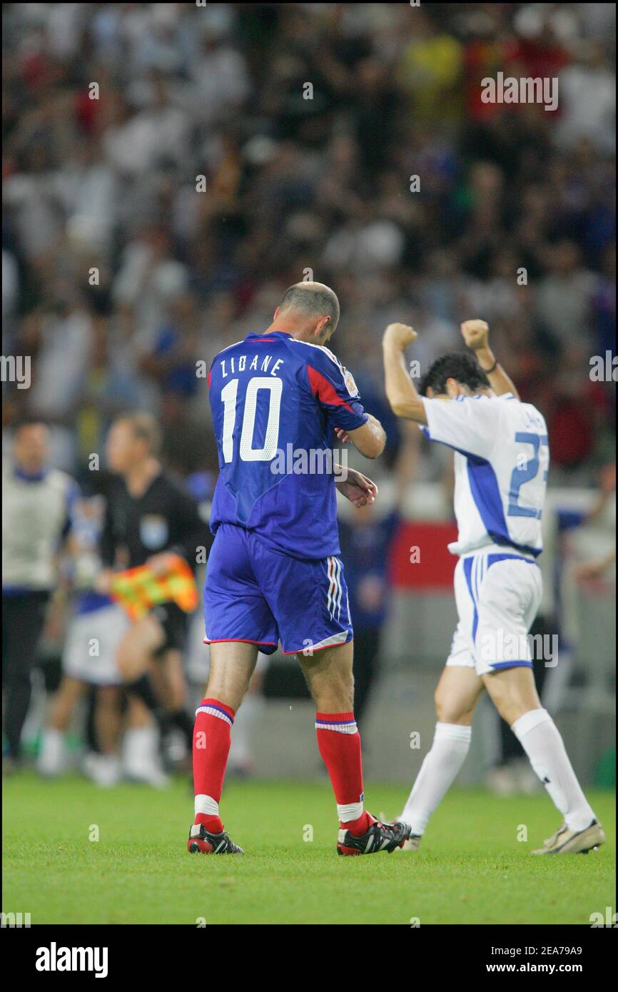 France's Zinedine Zidane after the defeat during Euro 2004 in Portugal ...