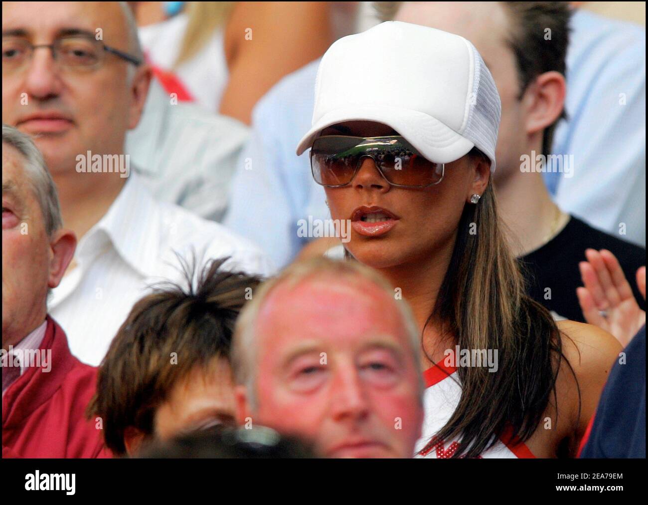 David Beckham wife, Victoria, in the stands during Euro 2004 in ...