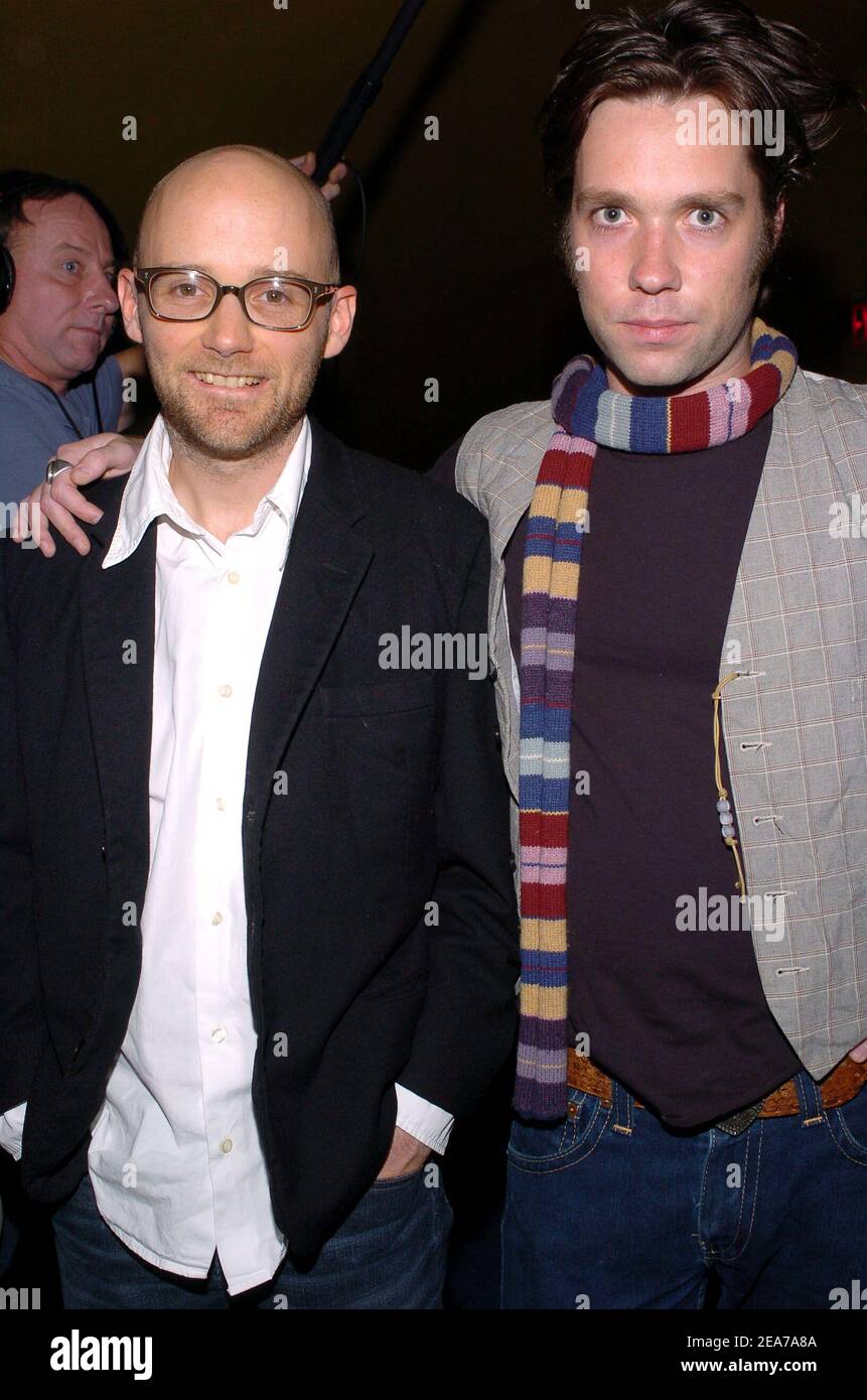 Moby and Rufus Wainwright pose during the cocktail of the MoveOn.org ...