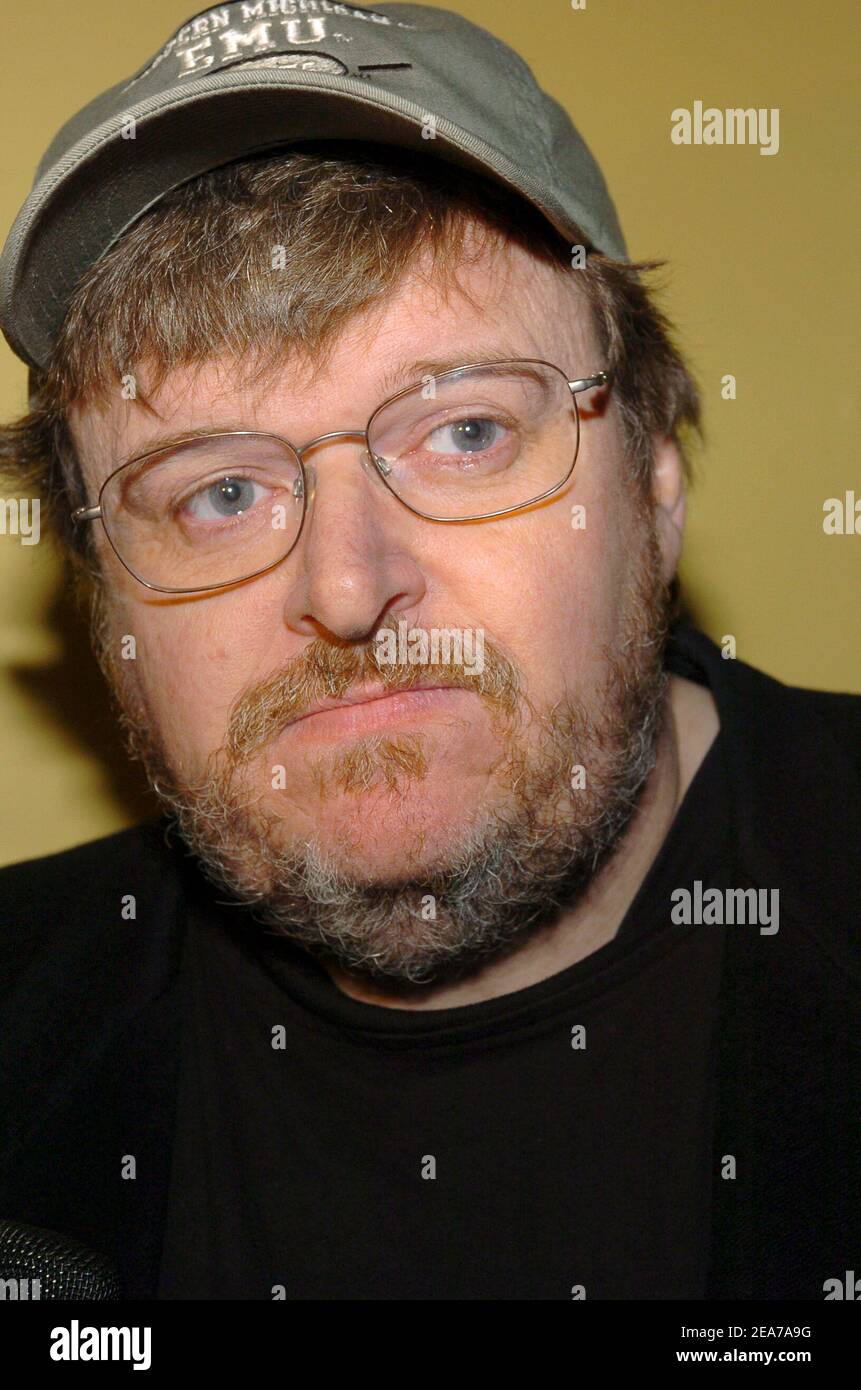 Director Michael Moore poses during the cocktail of the MoveOn.org Bush ...