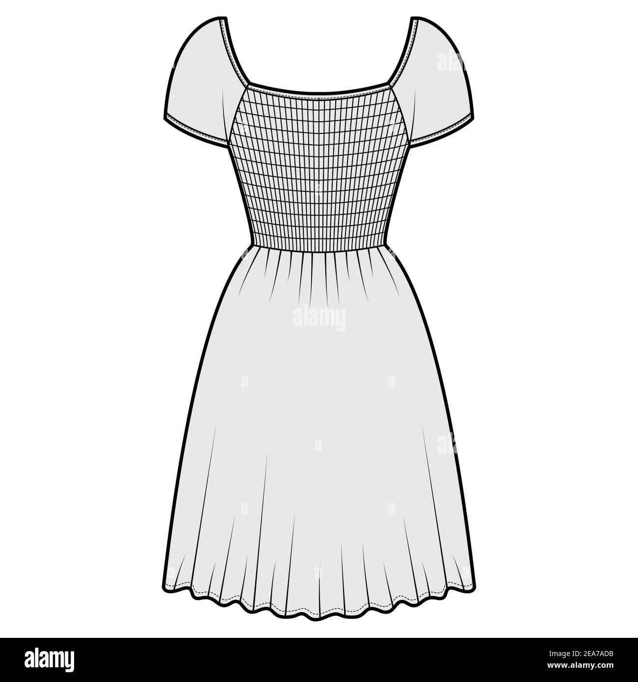 Smock shirred dress technical fashion illustration with cap sleeves ...