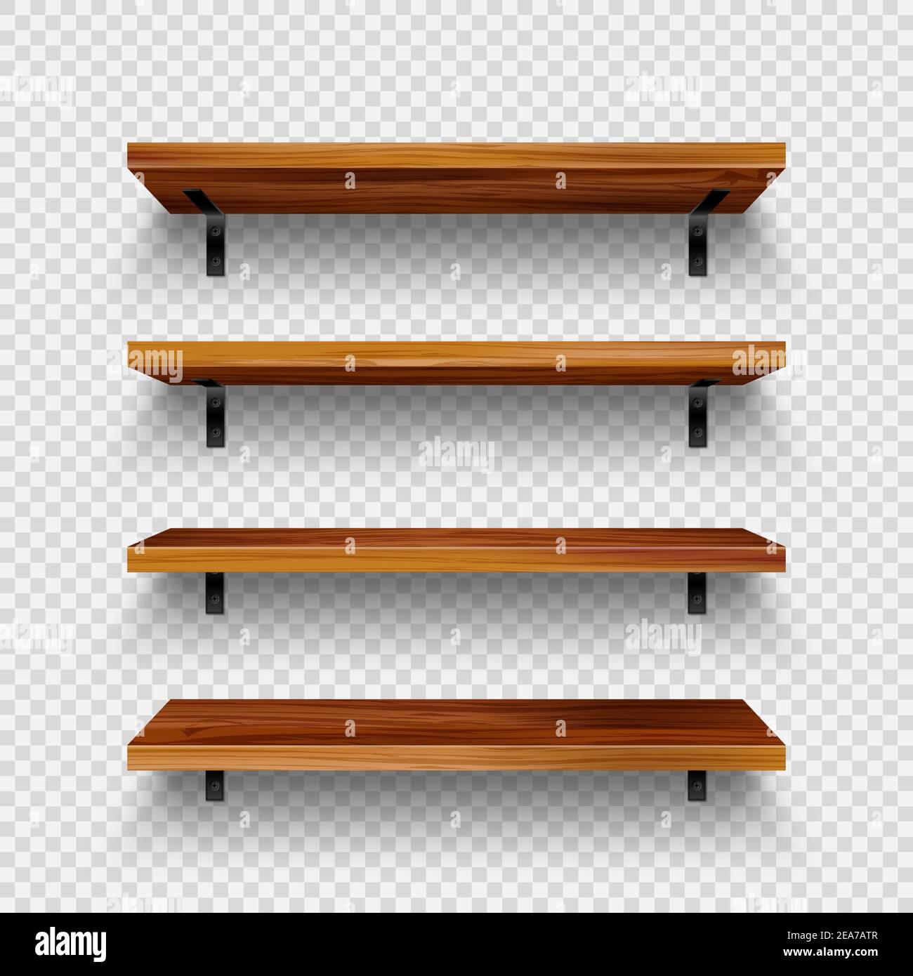 Realistic empty wooden store shelves set. Product shelf with wood ...