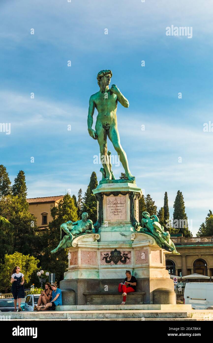 Great view of the bronze cast of Michelangelo's David in the centre of ...