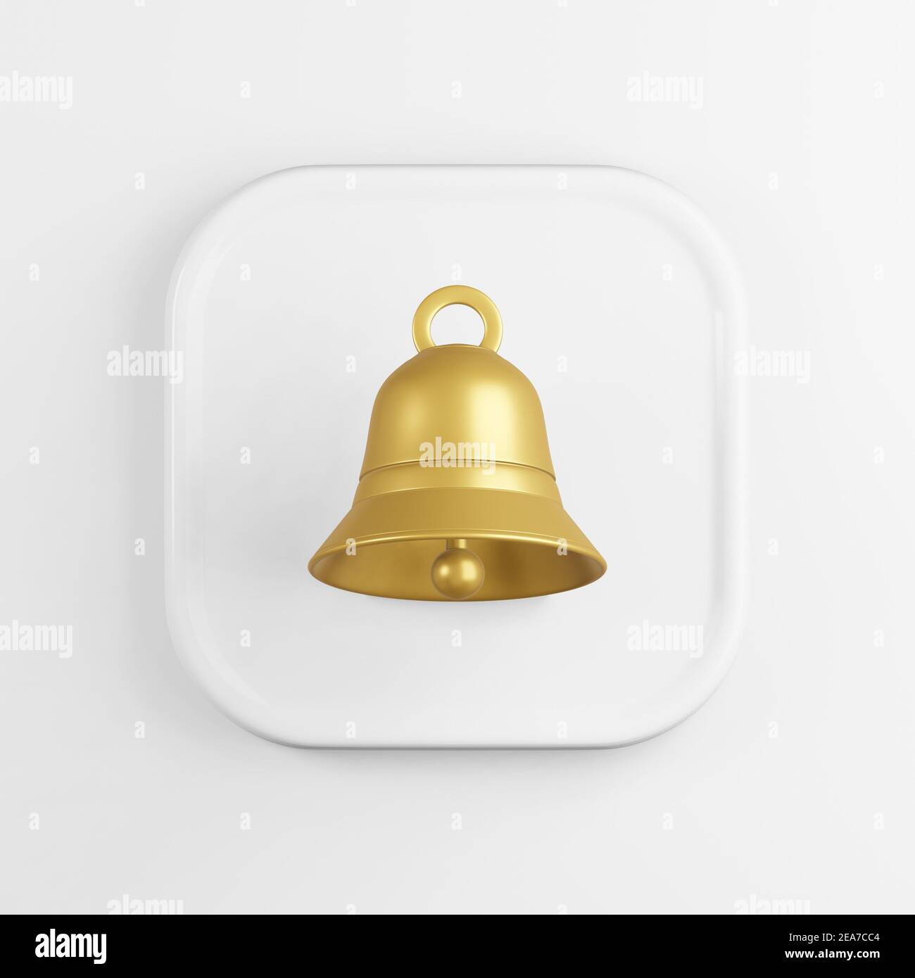 Golden bell icon. 3d rendering white square ui element Stock Photo - Alamy