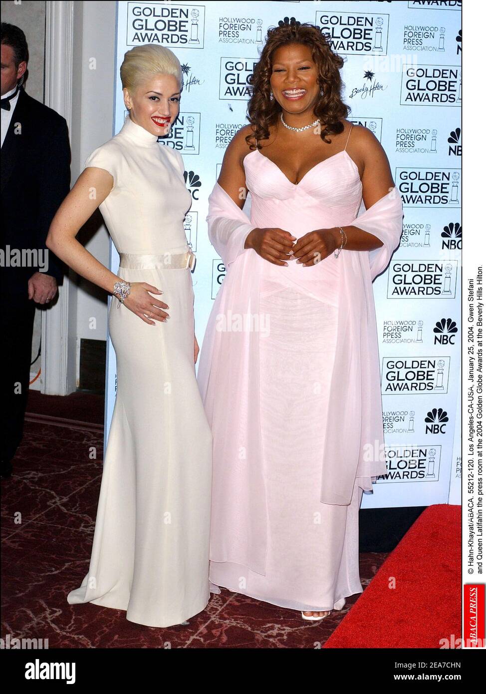 Gwen Stefani and Queen Latifah in the press room at the 2004 Golden ...
