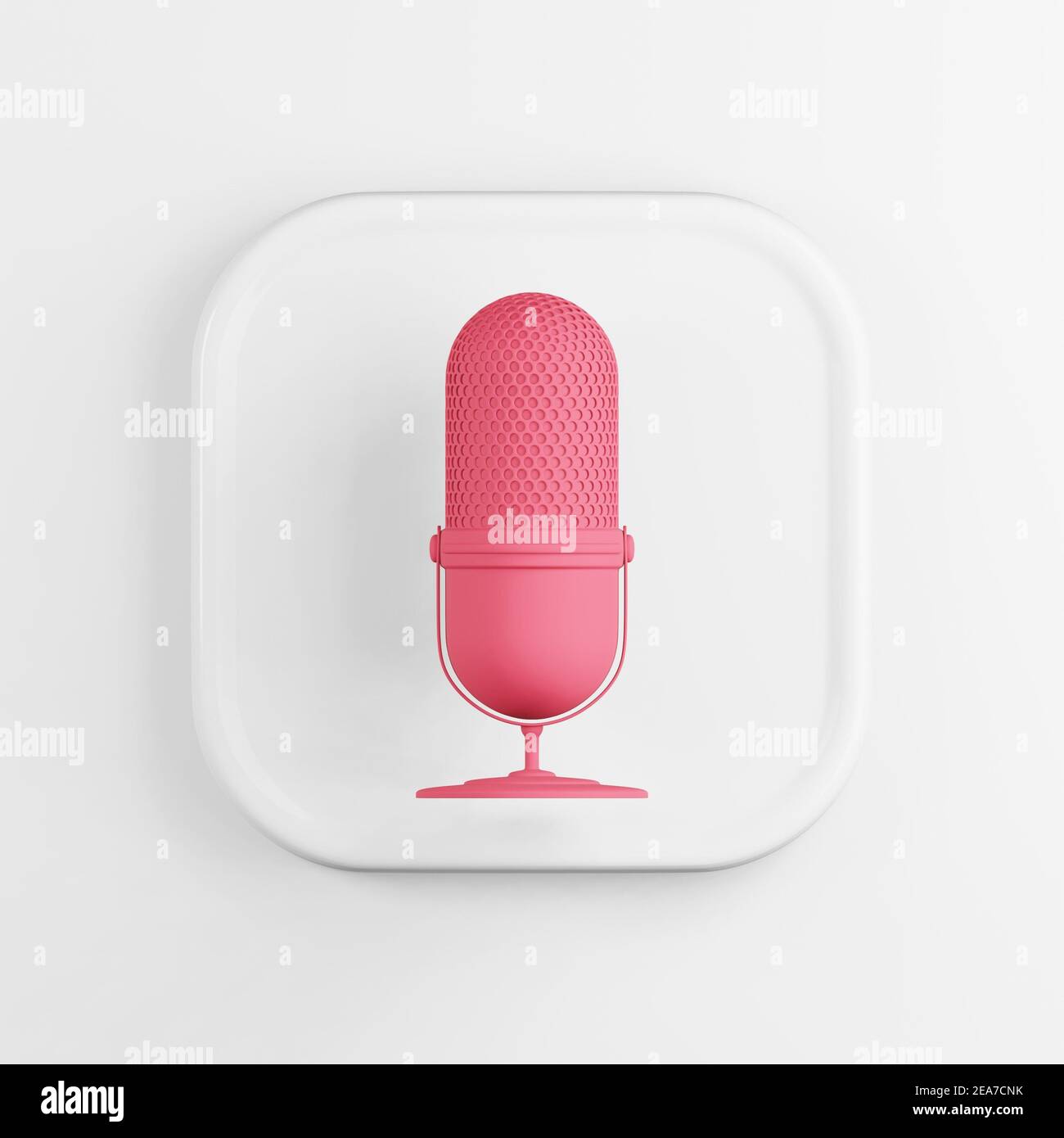 Red microphone icon. 3d rendering white square button key, interface ...